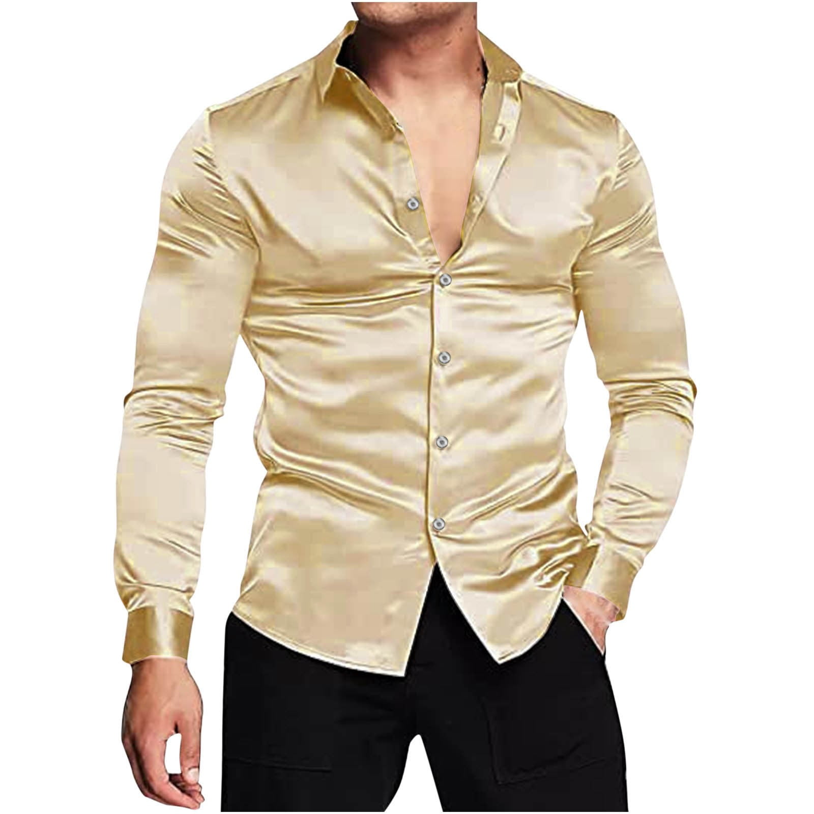 WMTBSRSW Men's Muscle Dress Shirts Slim Fit Stretch Long Sleeve Casual Button Down Shirt Prom ...