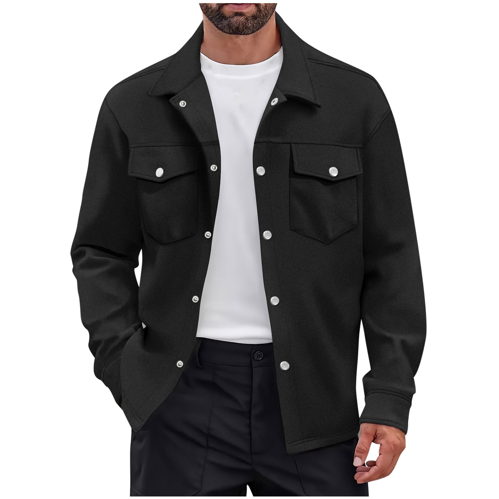 WMTBSRSW Men's Trucker Jackets Long Sleeve Button Down Shacket Jacket ...