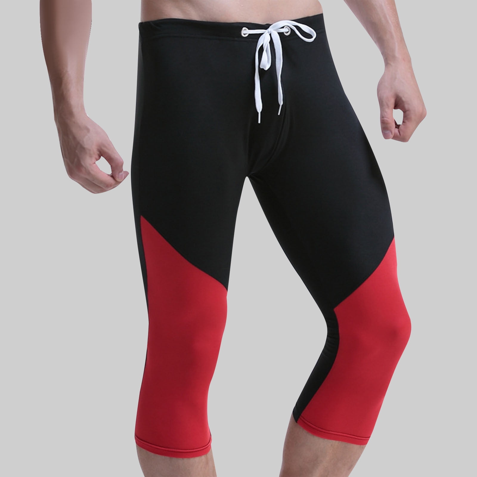 WMTBSRSW Mens Swim Capri Pants Long Patchwork Swim Tights High Waisted ...