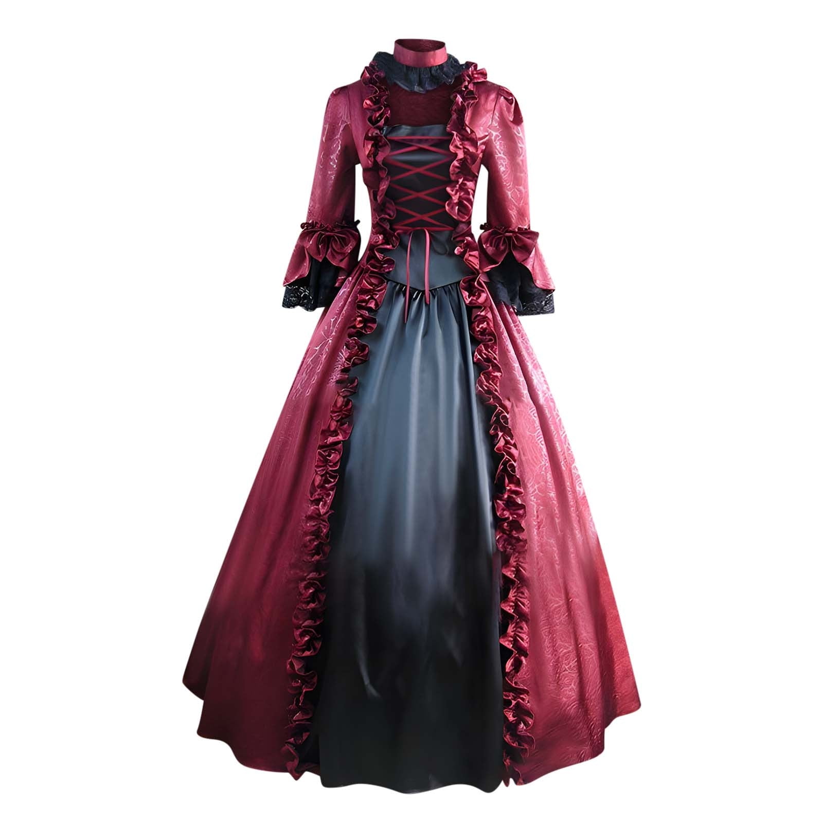 WMTBSRSW Party Rococo Dress Women Bell Sleeve Patchwork Masquerade Prom ...