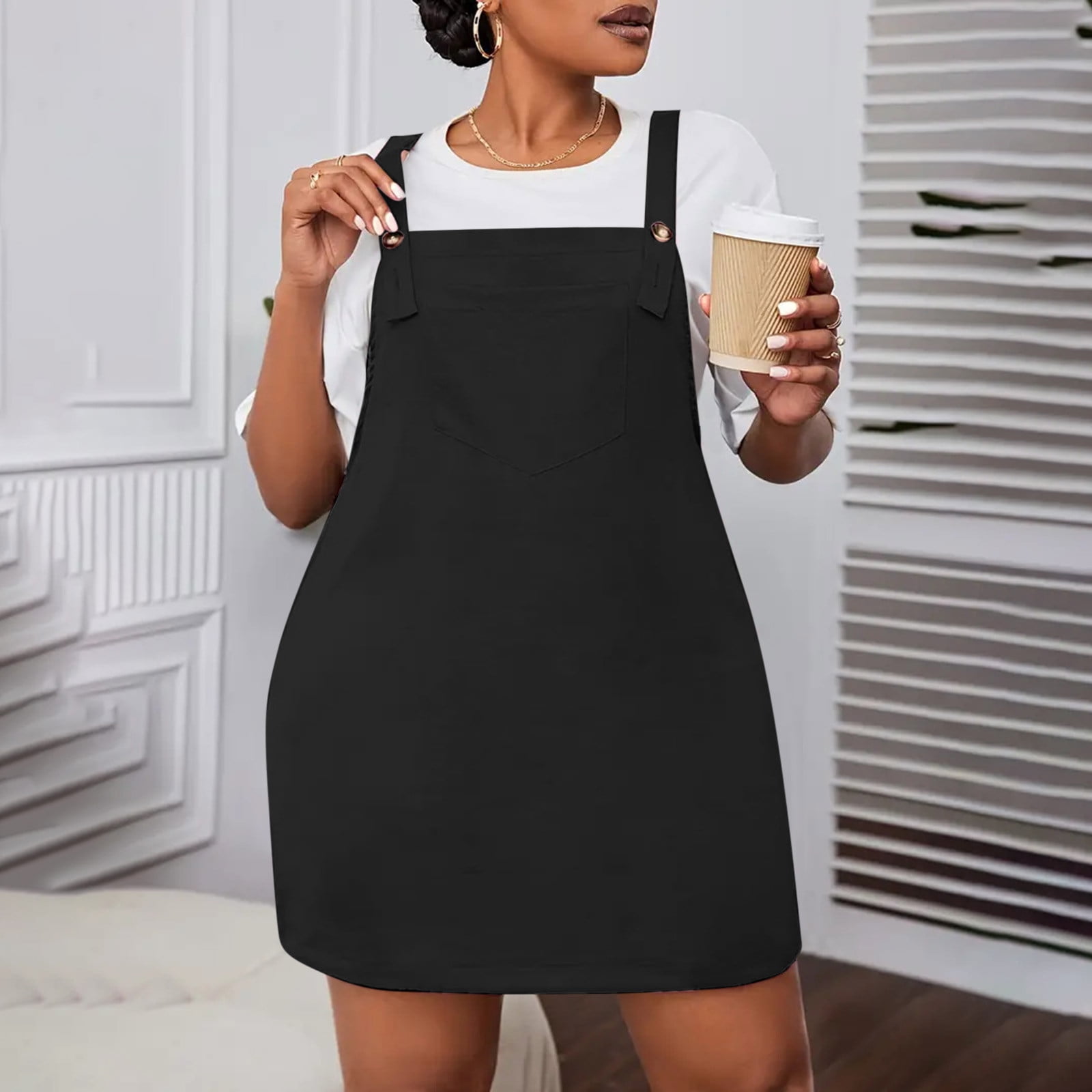 WMTBSRSW Plus Size Dresses for Curvy Women Button Detail Solid Overall ...