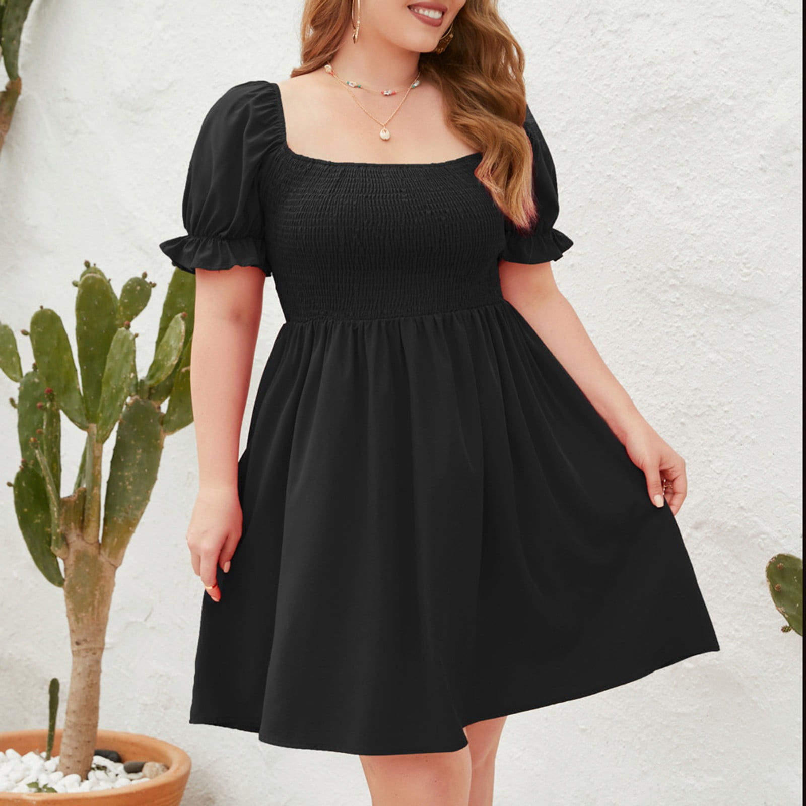 WMTBSRSW Plus Size Dresses for Curvy Women Square Neck Puff Sleeve Wrap ...
