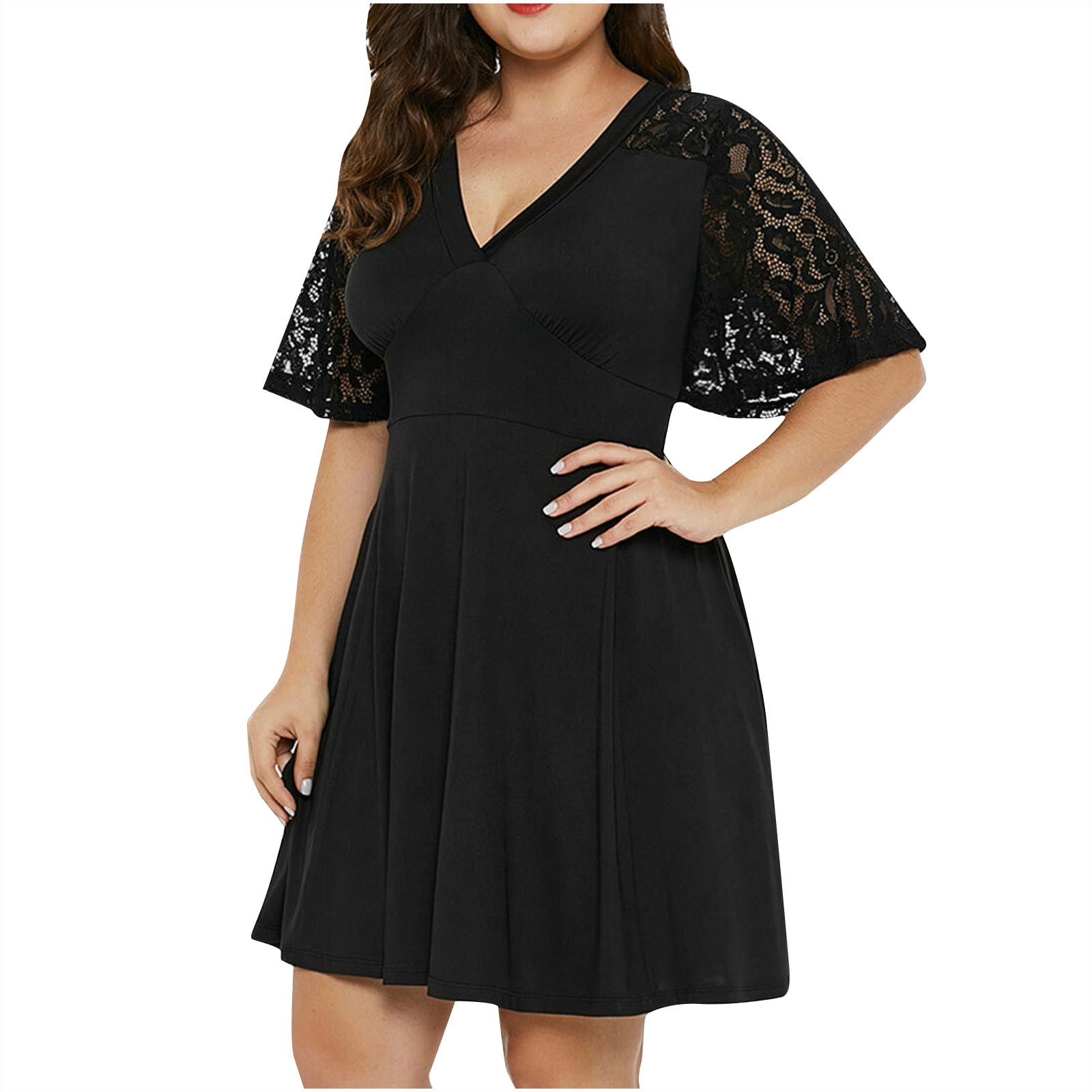 WMTBSRSW Plus Size Dresses for Curvy Women Vintage Lace Trim Short ...