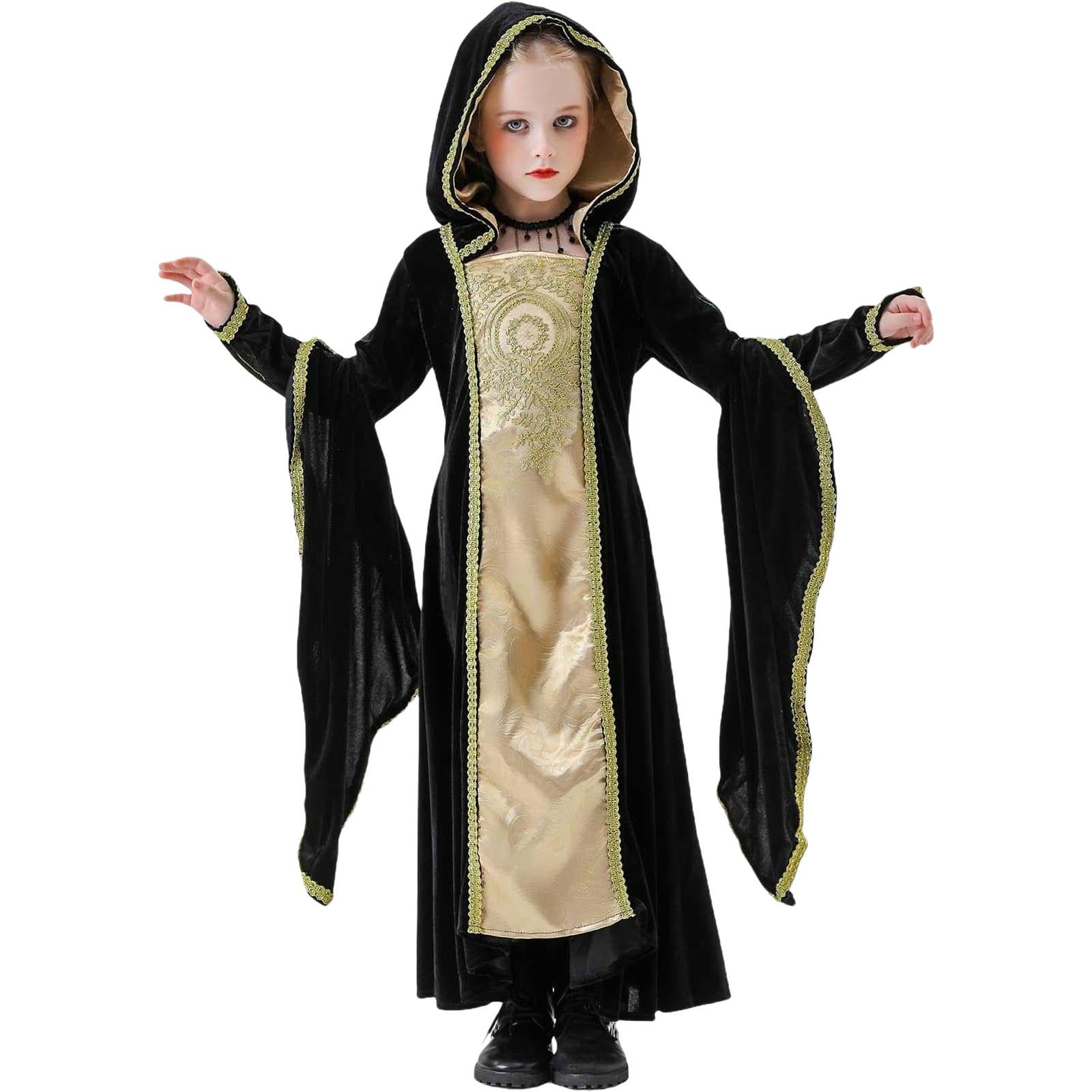 WMTBSRSW Renaissance Faire Dress for Girls Velvet Long Sleeve Hooded ...