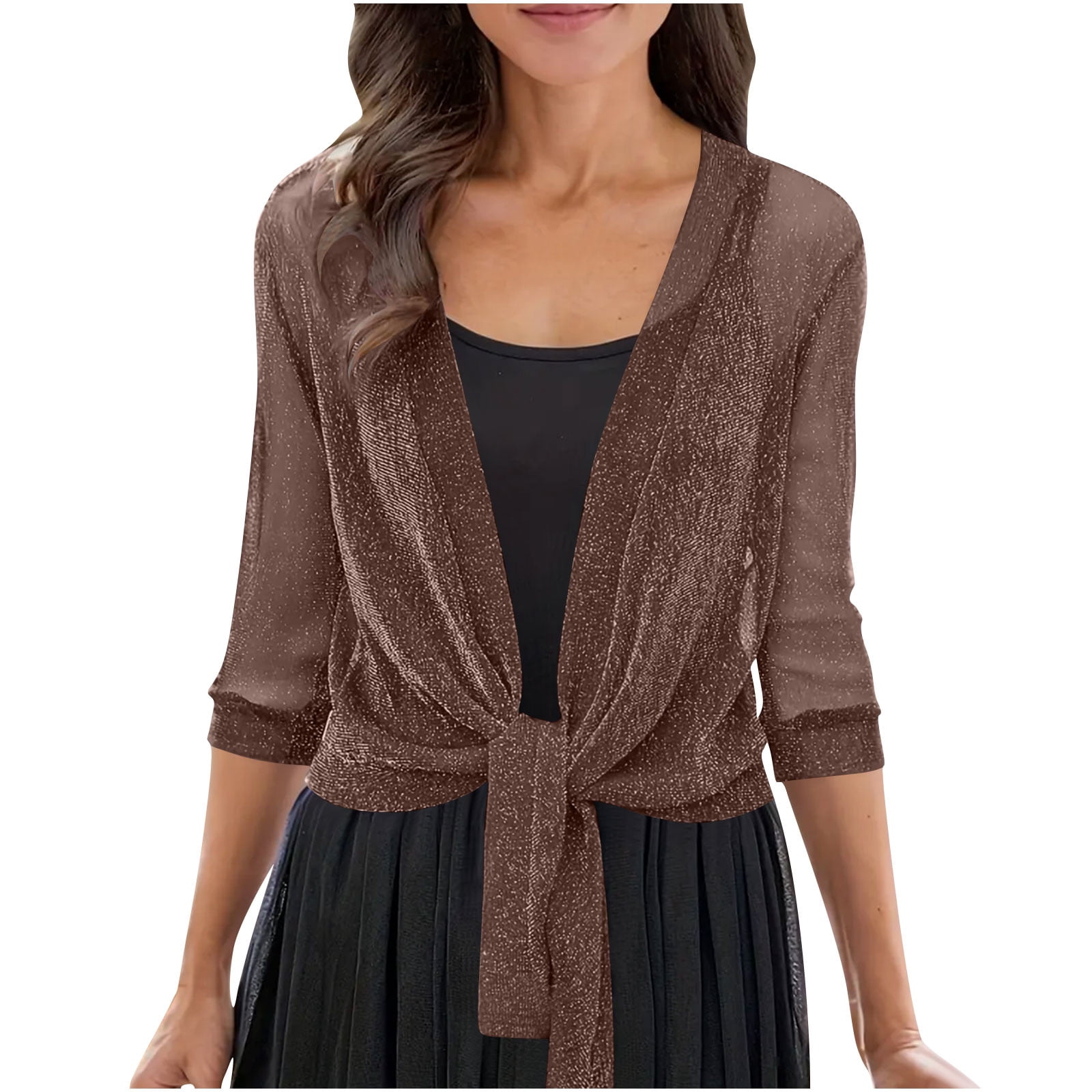 WMTBSRSW Sequin Sheer Shrug Cardigan Lightweight 3/4 Sleeve Open Front ...