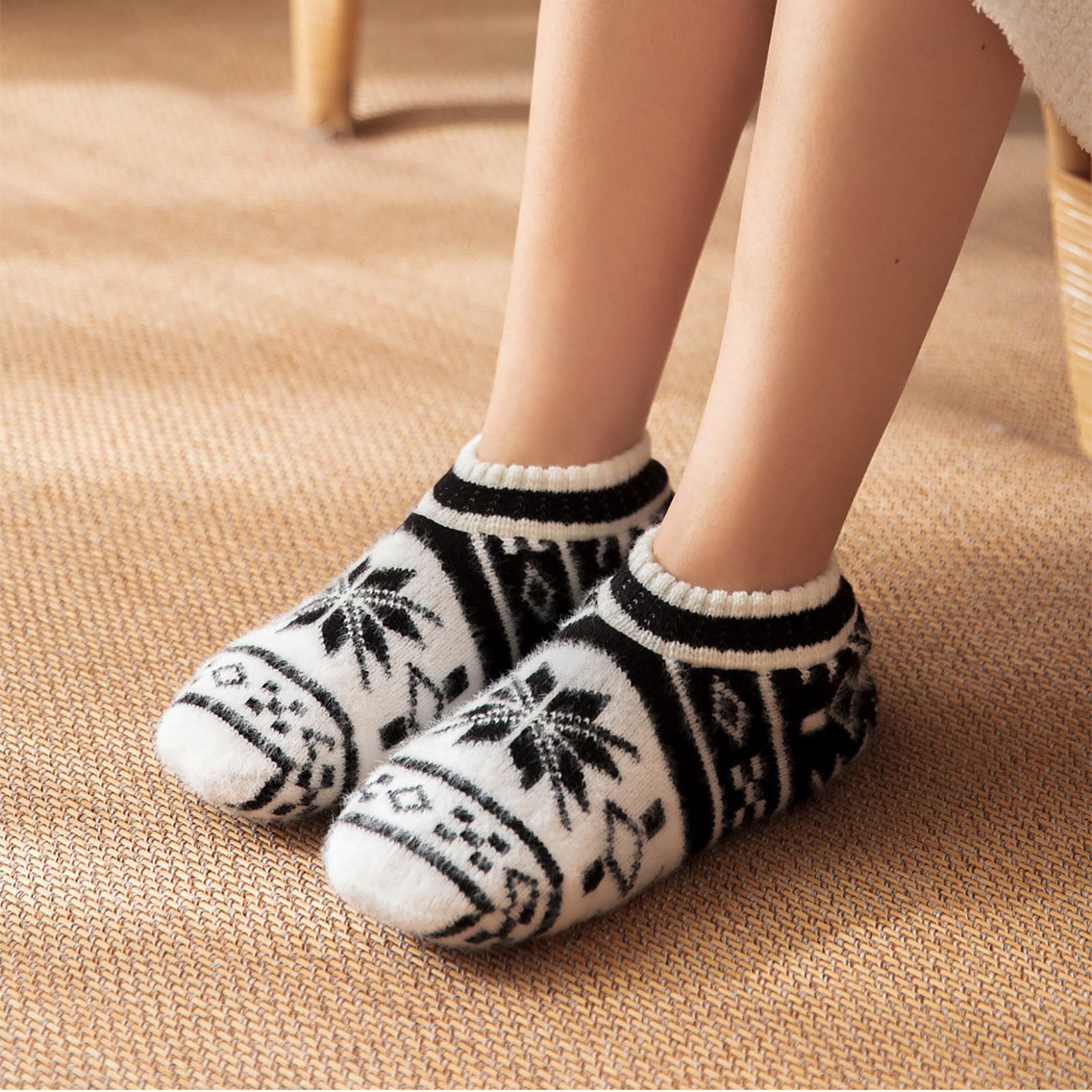 WMTBSRSW Slipper Socks For Women Fashion Print Indoor Warm Knit House ...