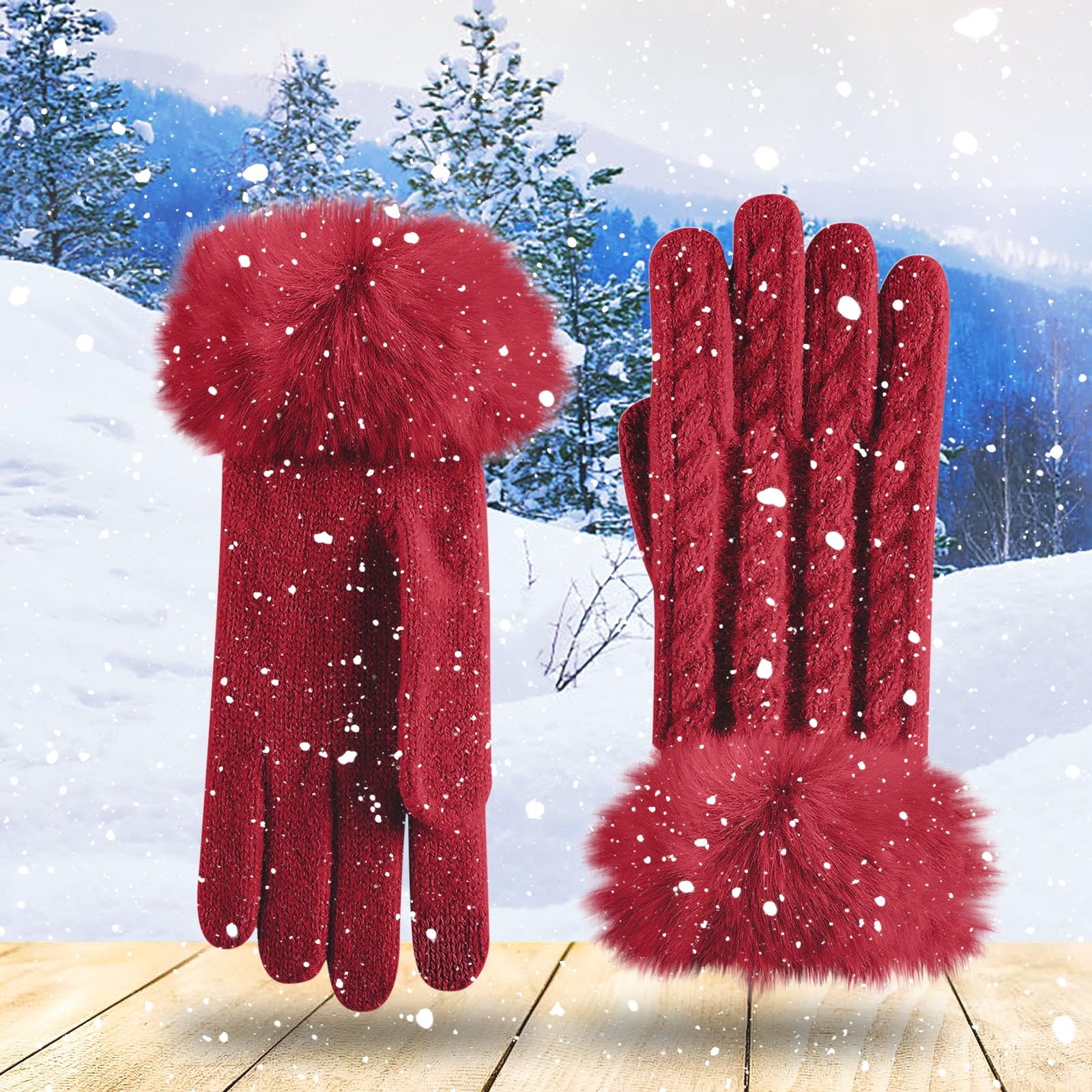 dazeni Winter Gloves for Women Plush Trim Cozy Knit Gloves Fleece ...