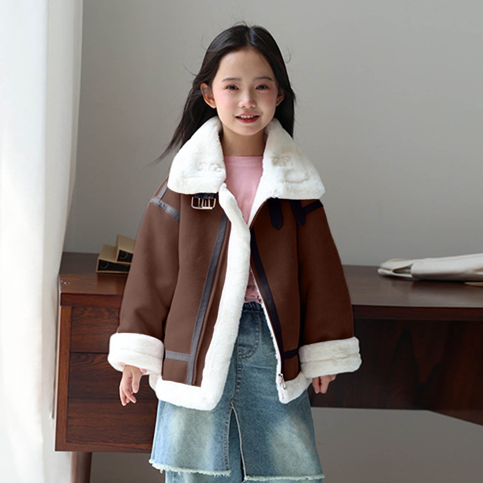 WMTBSRSW Winter Suede Coat for Girls Fashion Fleece Lined Jacket with ...