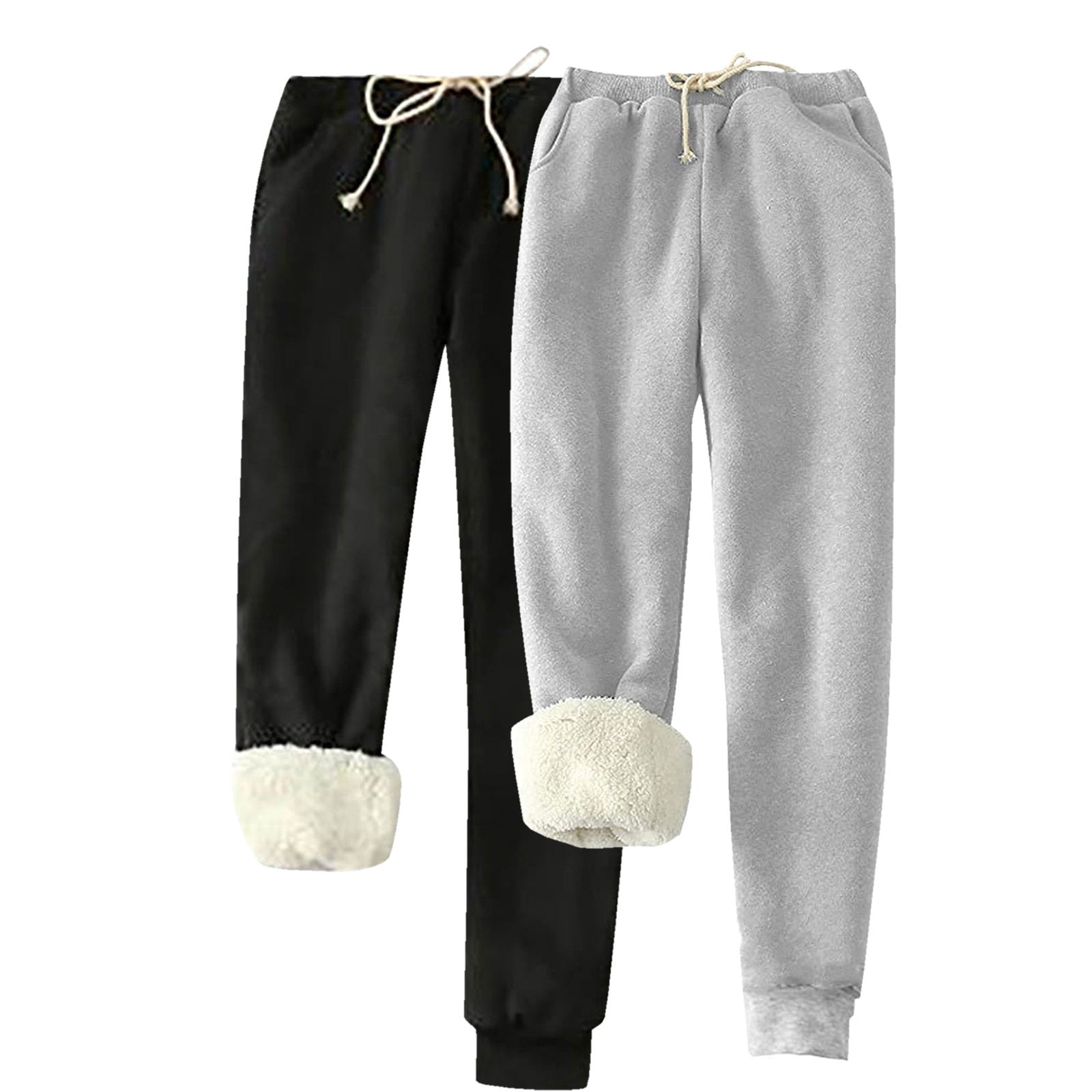 WMTBSRSW Women's 2 Pack Winter Warm Fleece Joggers Pants Sherpa Lined ...
