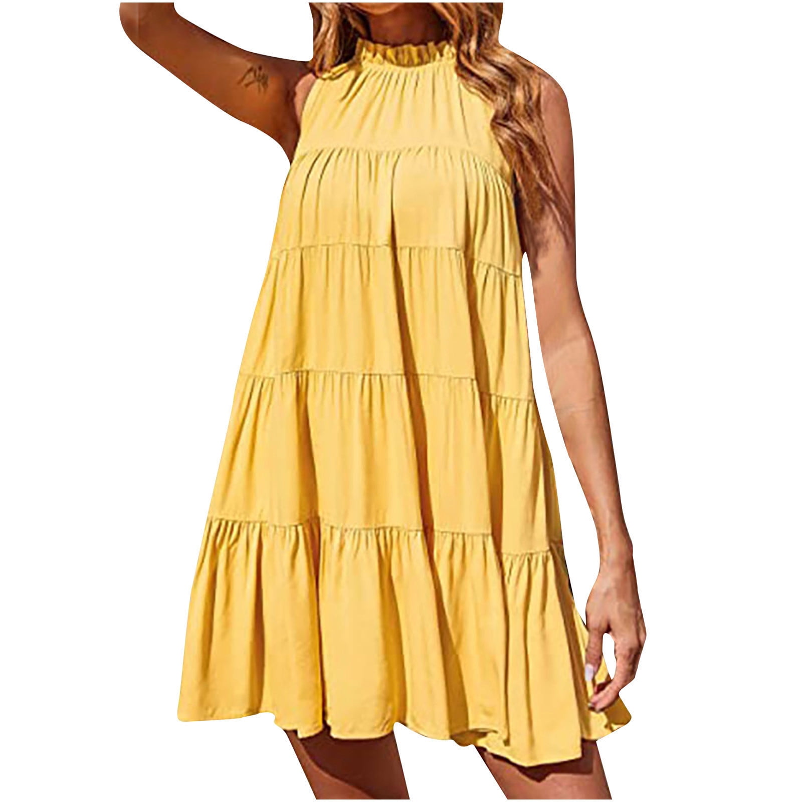 WMTBSRSW Women's 2025 Summer Halter Dresses Solid Color Sleeveless ...