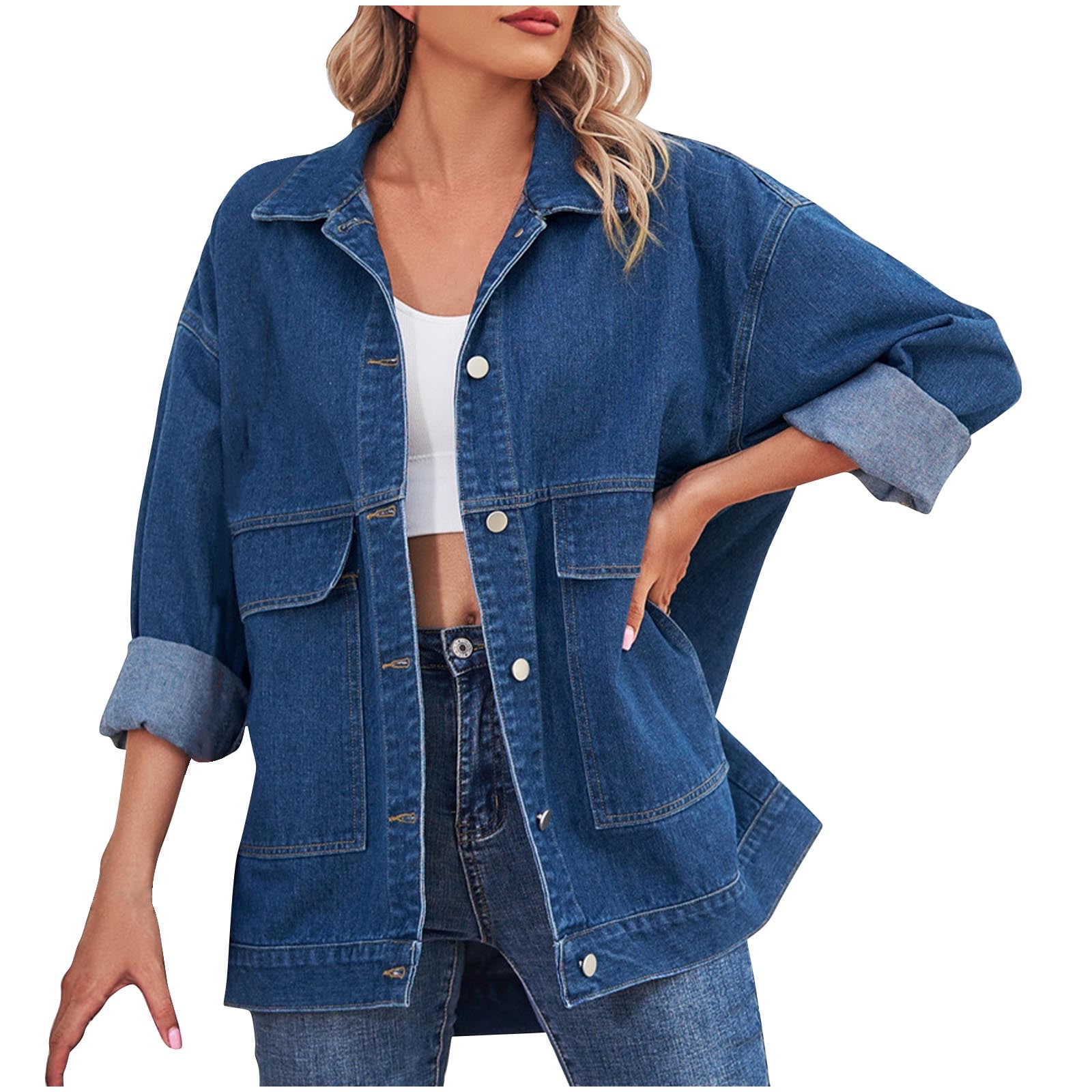 WMTBSRSW Women's Casual Denim Jacket Lightweight Vintage Button Down ...