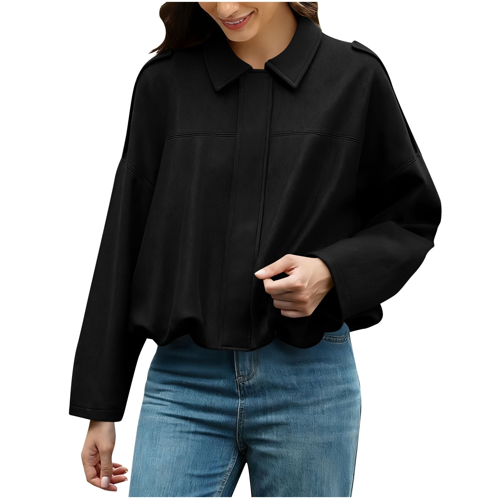 WMTBSRSW Women's Faux Suede Bomber Jacket Casual Long Sleeve Lapel ...