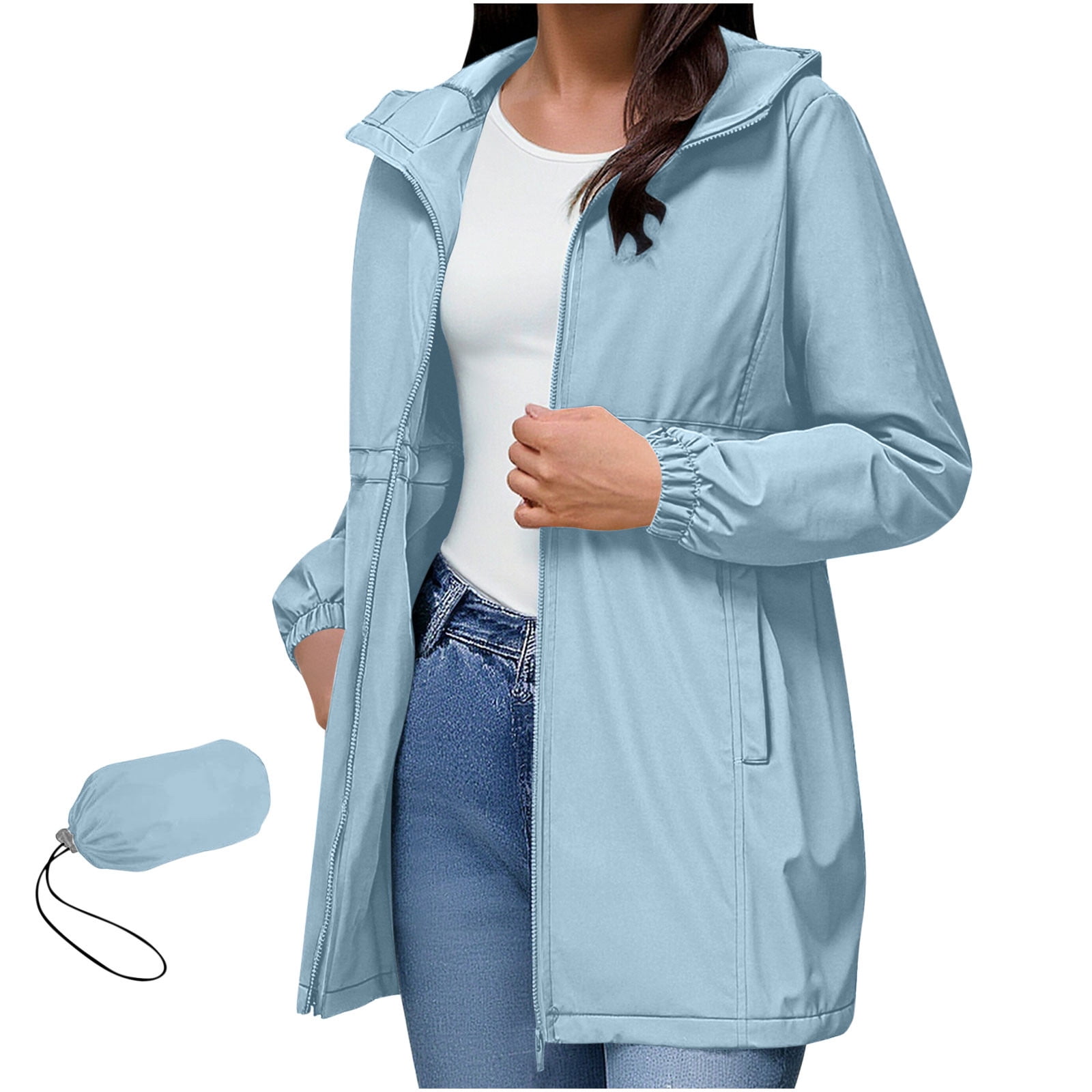 WMTBSRSW Women's Packable Travel Rain Jacket Lightweight Solid ...