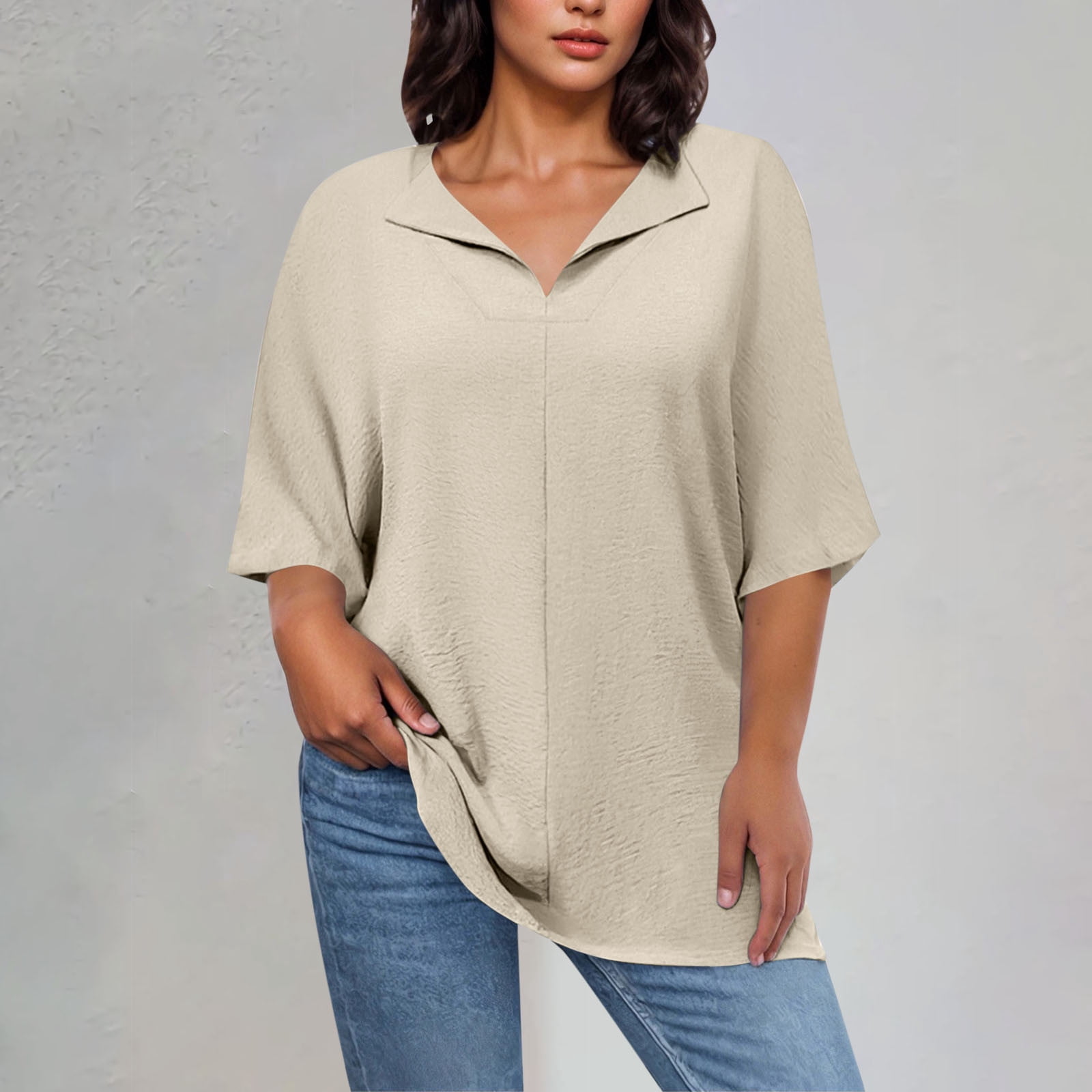 WMTBSRSW Women's Plus Size Tops Lightweight 3/4 Sleeve Shirts Loose ...
