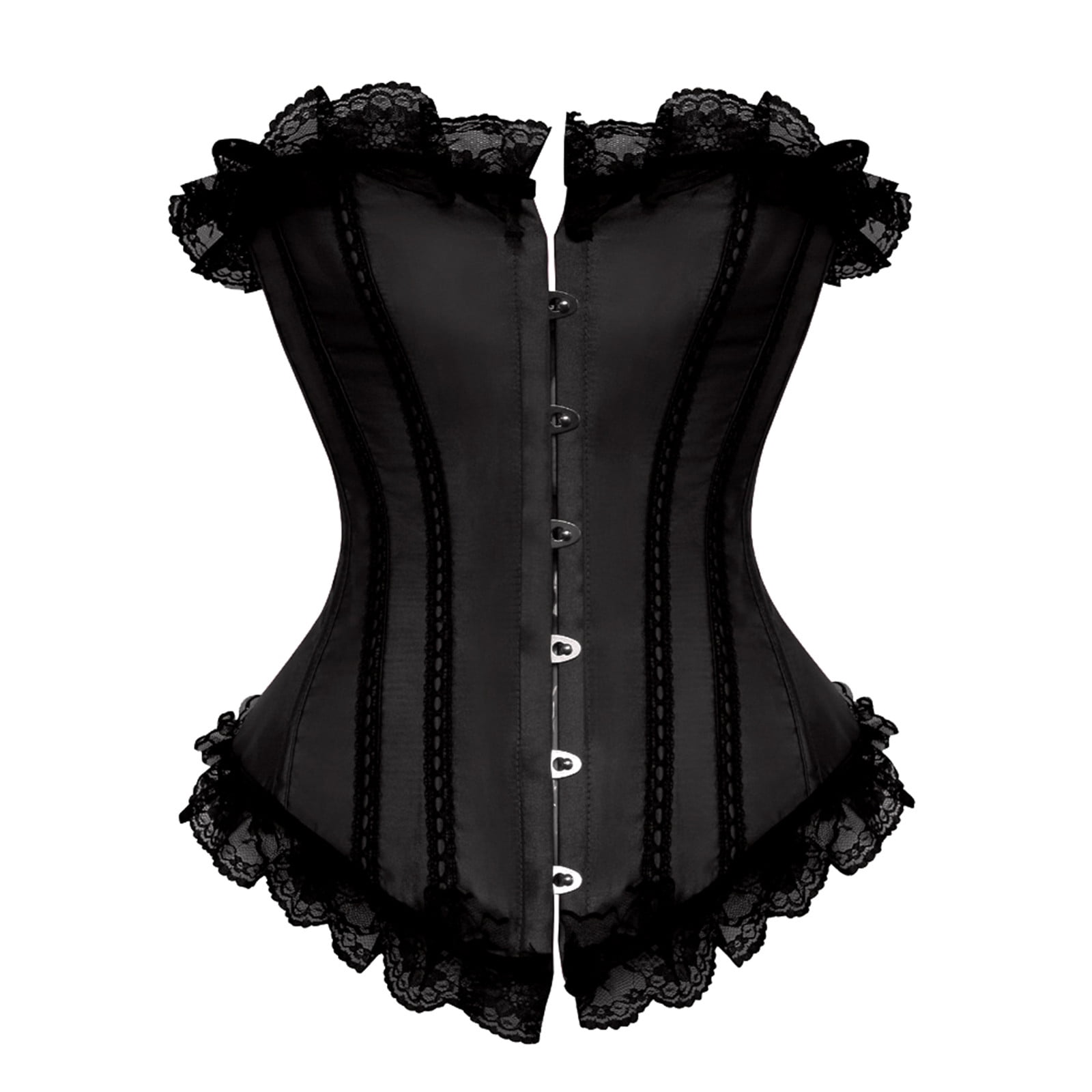 WMTBSRSW Womens Corsets Floral with Black Lace Trim Corset Satin ...