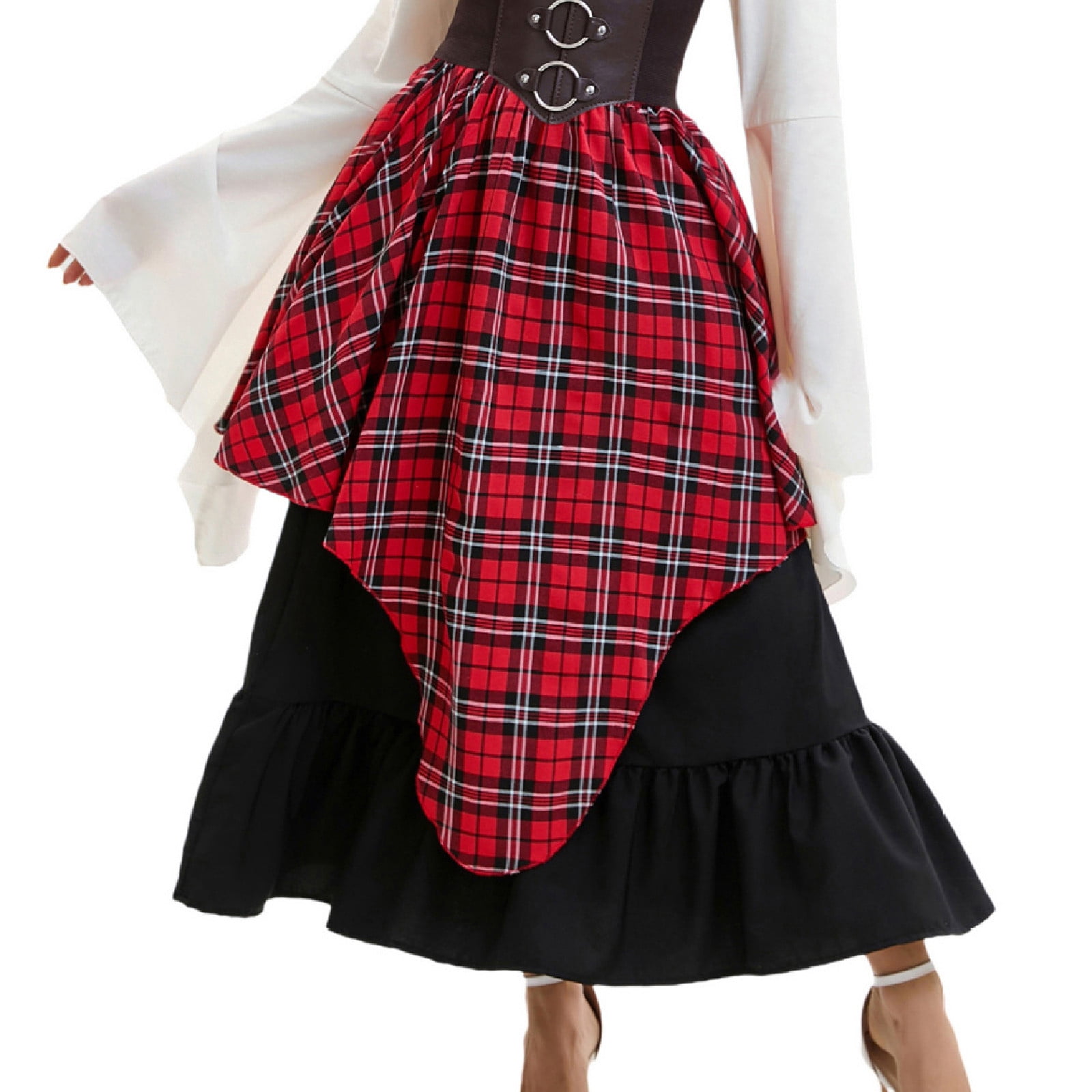 WMTBSRSW Womens Gothic Skirt Steampunk A Line Skirt High Waist Layered ...