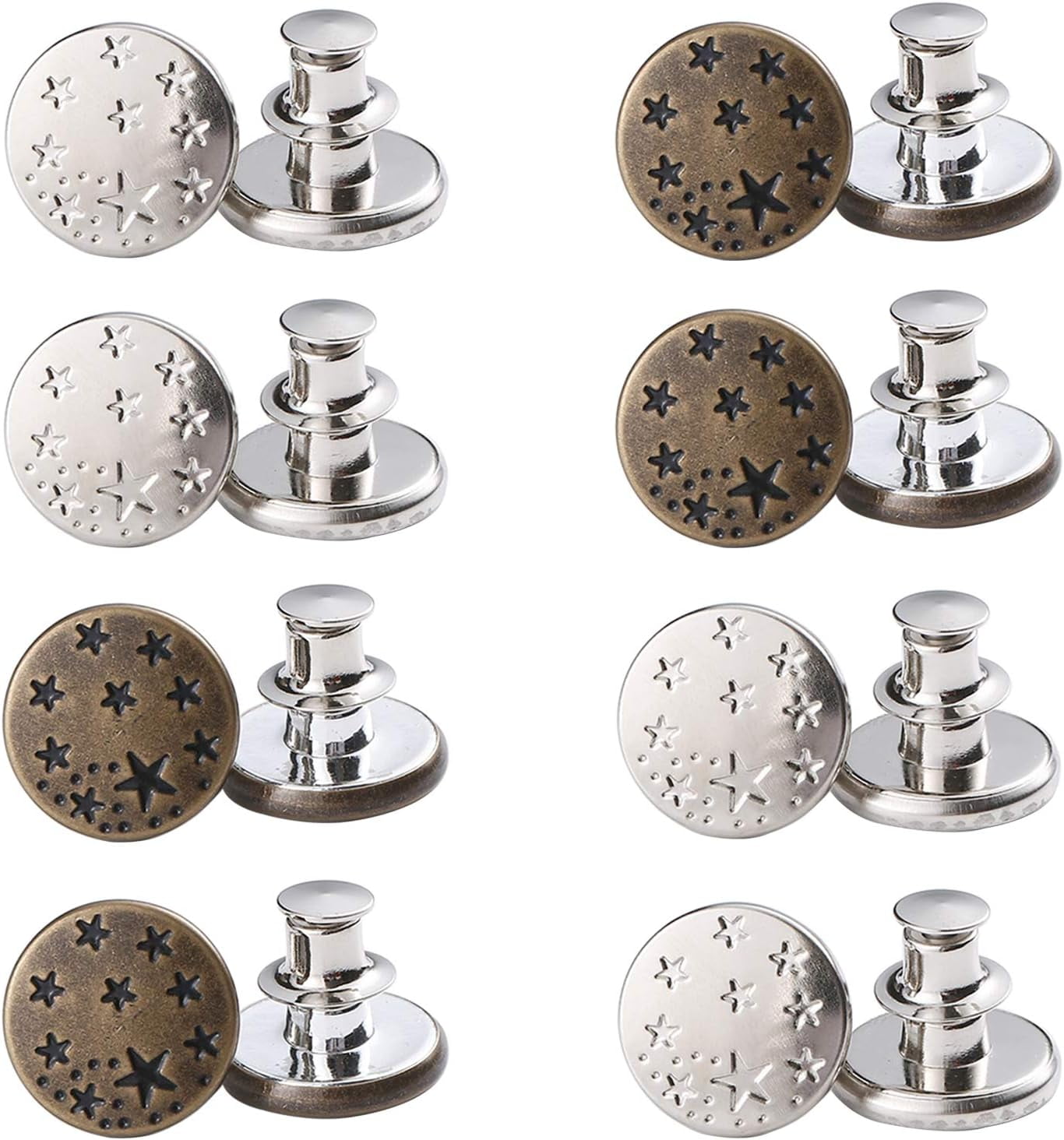 WMTFCBE 8 Sets Button Pins for Jeans, 2 Styles Perfect Fit Jean Button ...