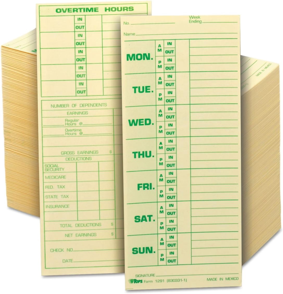 WMZP 1291 Time Cards, Monday-Sunday, Overtime, 500/Box, 3-1/2-Inch x 8 ...