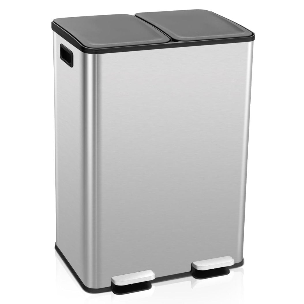 WMZP 16 Gallon/ (2x30L) Stainless Steel Trash Can, Kitchen Trash Bin w ...