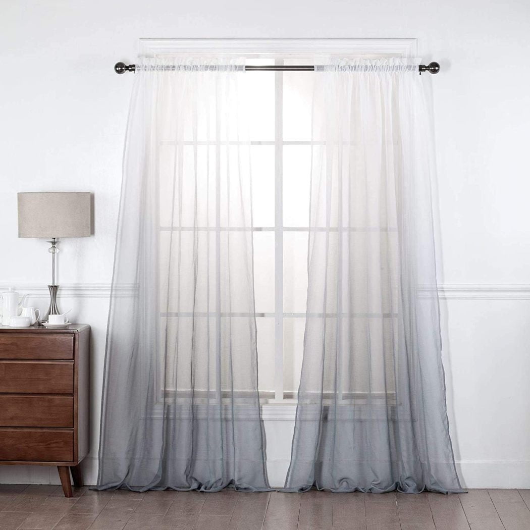 WMZP 2 Piece Sheer Voile Ombre Design Rod Pocket Window Panel Curtain ...