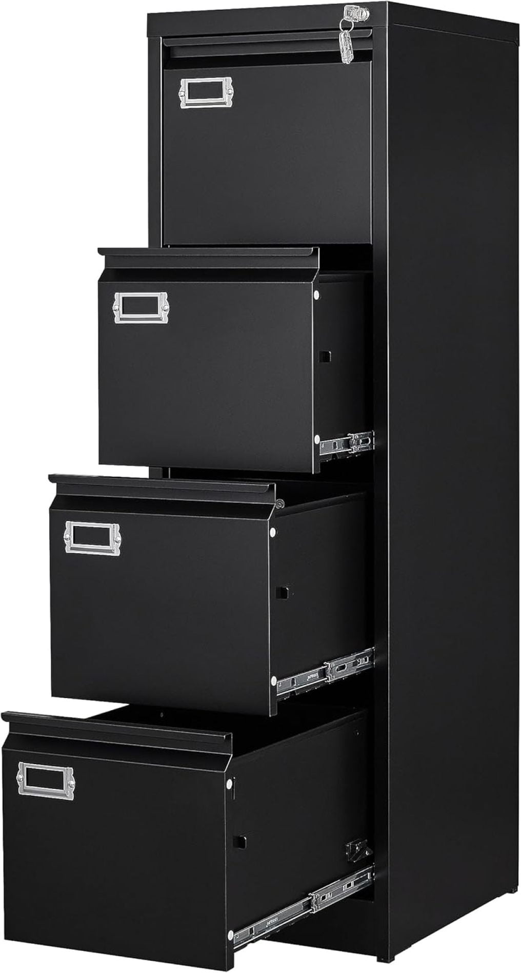WMZP 4 Drawer Black File Cabinet with Lock, Filing Cabinets for Home ...