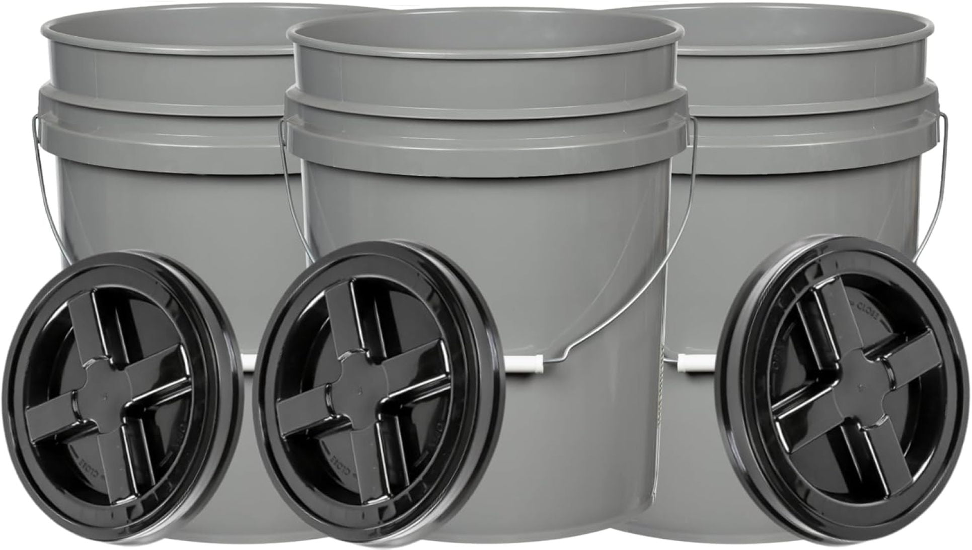 WMZP 5 Gallon Grey Food Grade Bucket with Black Screw on Lid, BPA Free ...
