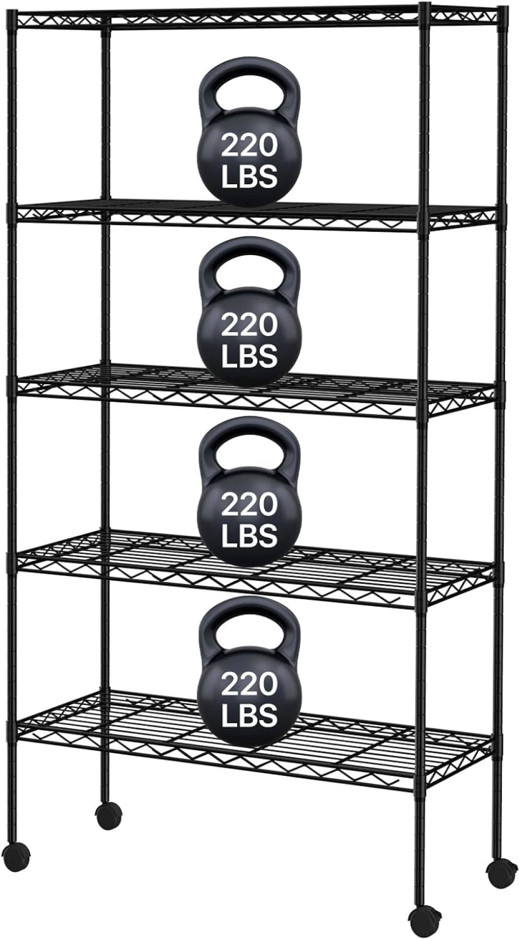 WMZP 5-Tier Wire Shelving, with Wheels Metal Shelves 1200Lb Capacity ...