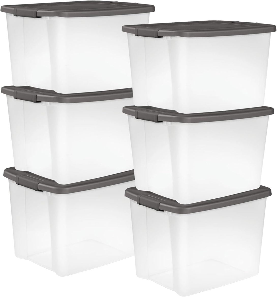 WMZP 50 Qt ShelfTote, Stackable Storage Bin with Latching Lid, Plastic ...