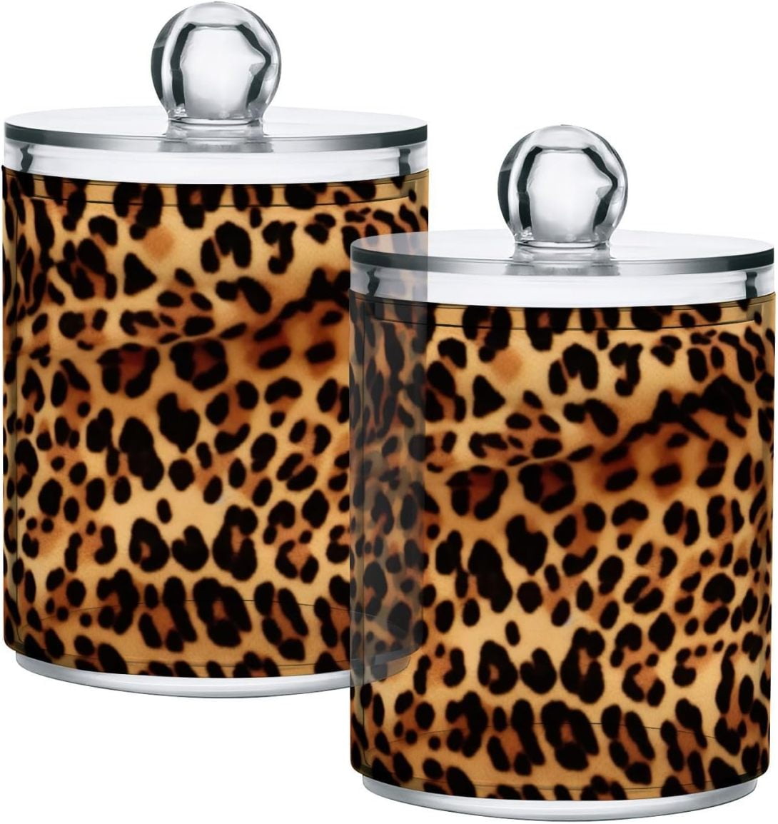 WMZP Leopard Print Qtip Holder - 14OZ Clear Plastic Apothecary Jars ...