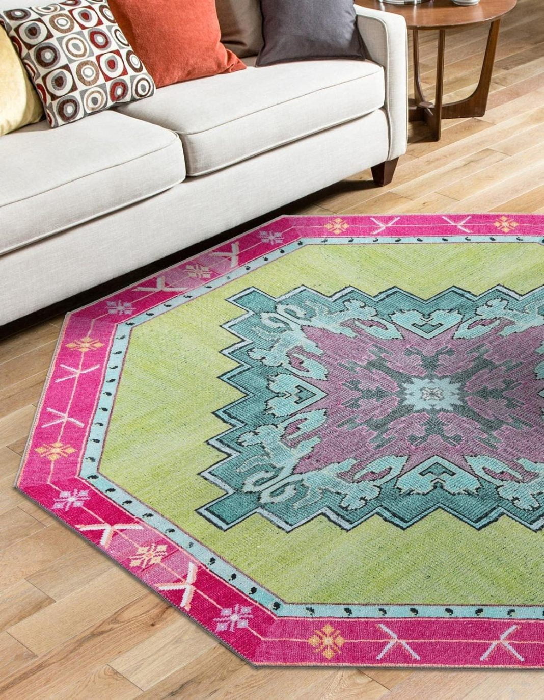 WMZP Timeless Collection Rug – 5' Octagon Green Flatweave Rug Perfect ...