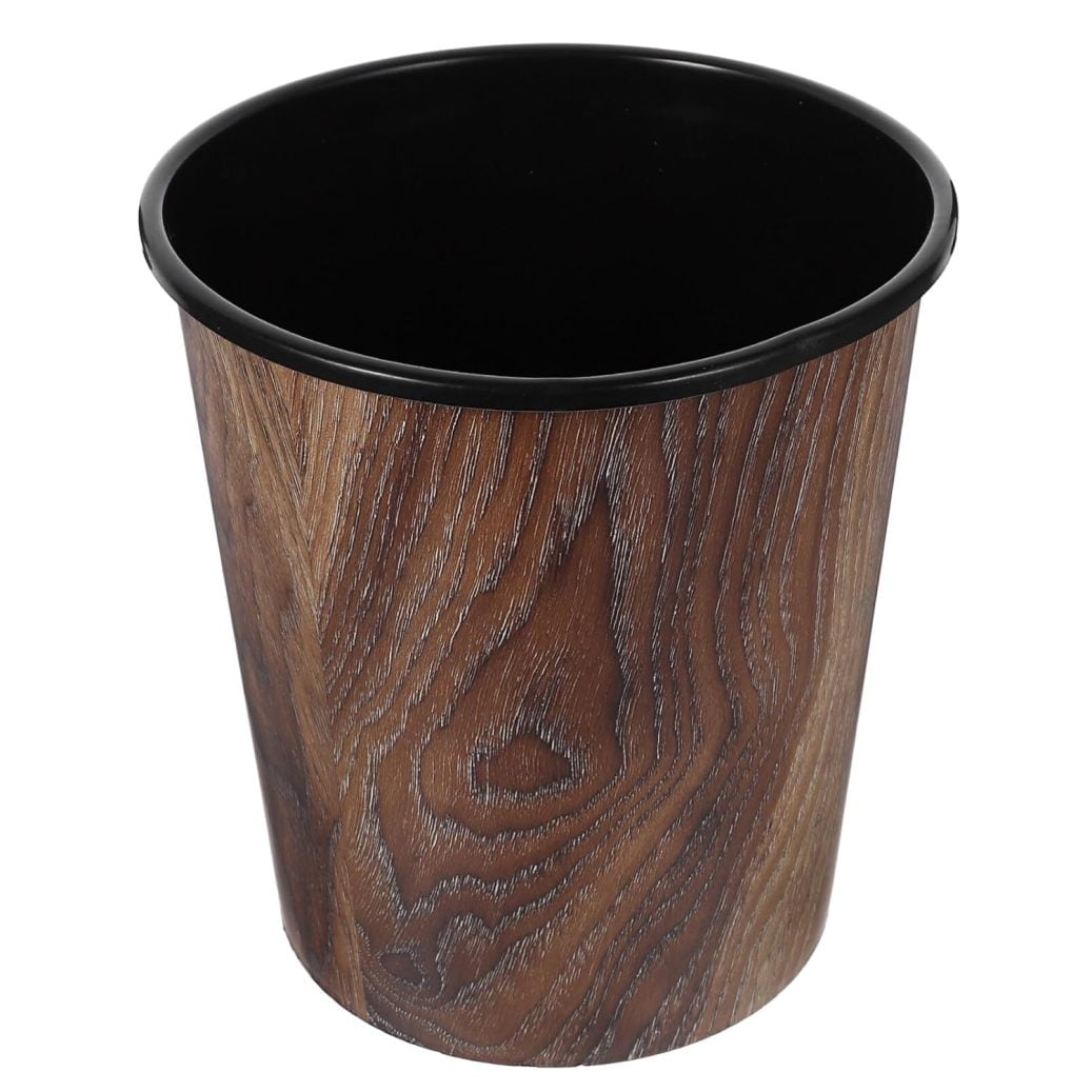 WMZP Vintage Plastic Trash Can Wood Grain Waste Basket 7L Open Top ...