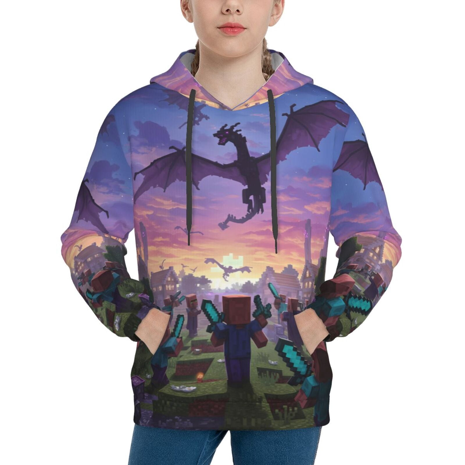 WMinecraft Youth Pullover Hoodie – Fun 3D Design Unisex Long Sleeve ...