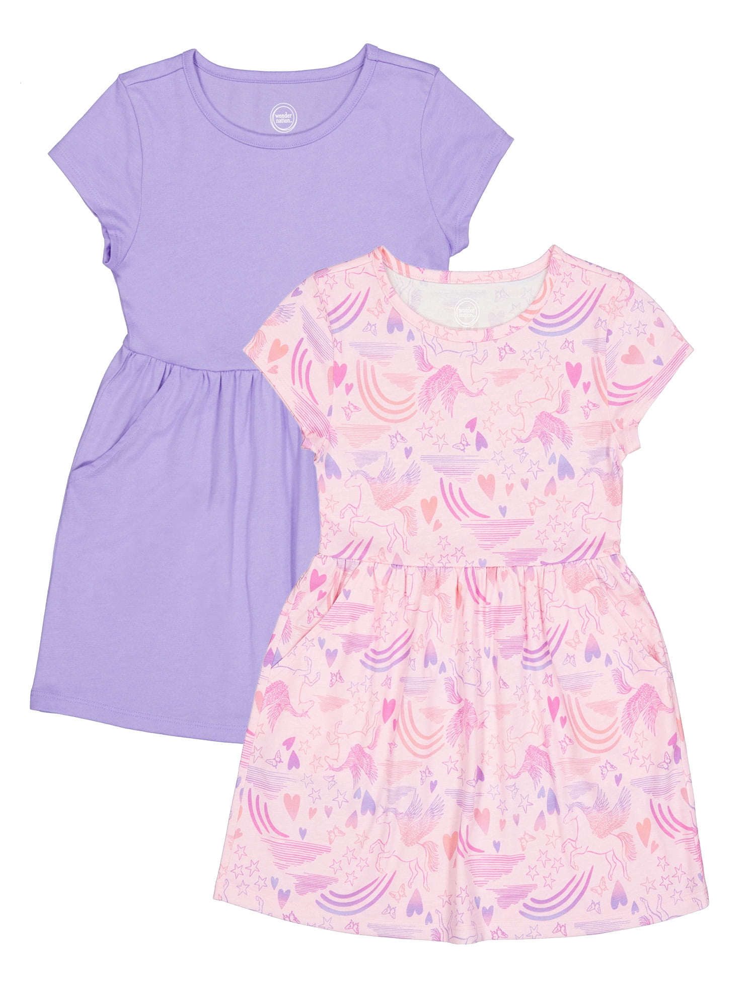 Wonder Nation Short Sleeve Play Dress, 2-Pack, Sizes 4-18 & Plus ...