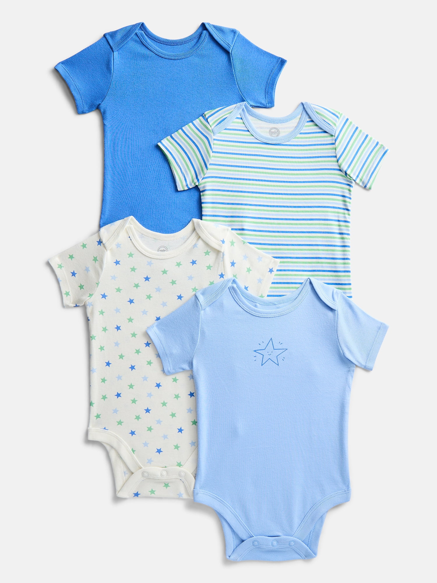 Wonder Nation Organic Cotton Baby Boys Short Sleeve Cotton Bodysuit, 4 ...