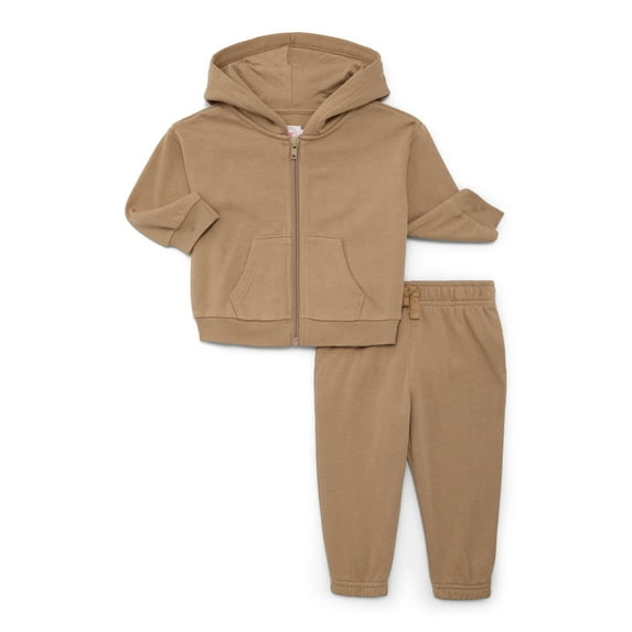 Wonder Nation Baby Unisex Fleece Zip Hoodie and Joggers Set, 2-Piece ...