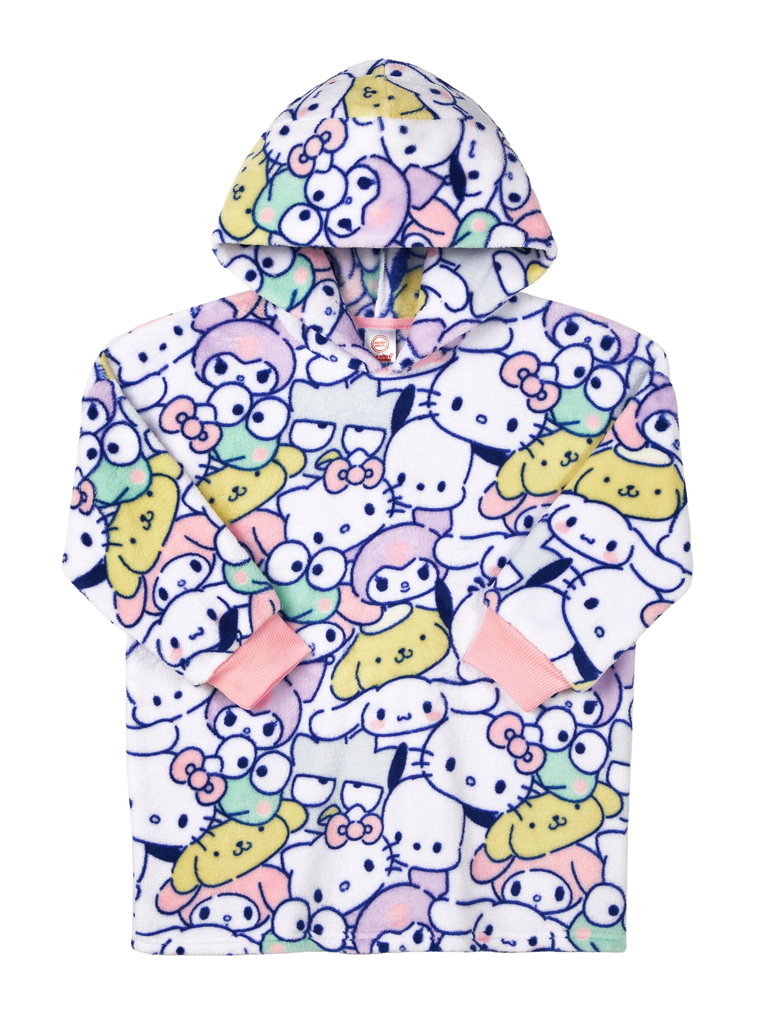 Wonder Nation X Hello Kitty Girls Long Sleeve Sleep Hoodie, One-Piece ...