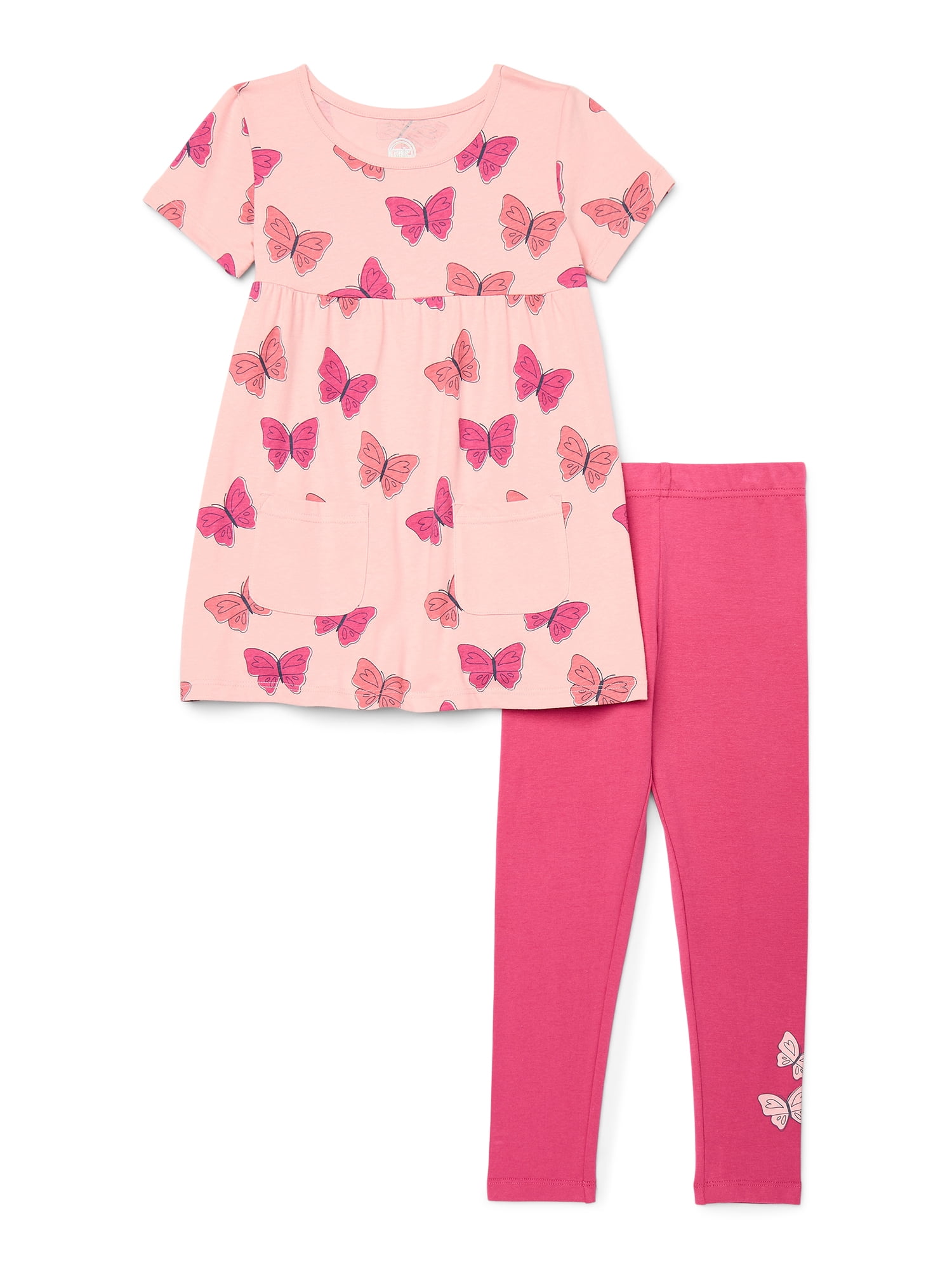 Wonder Nation Little Girls 2-Piece T-Shirt Dress and Leggings Outfit Set, Sizes 4-10 - Walmart.com