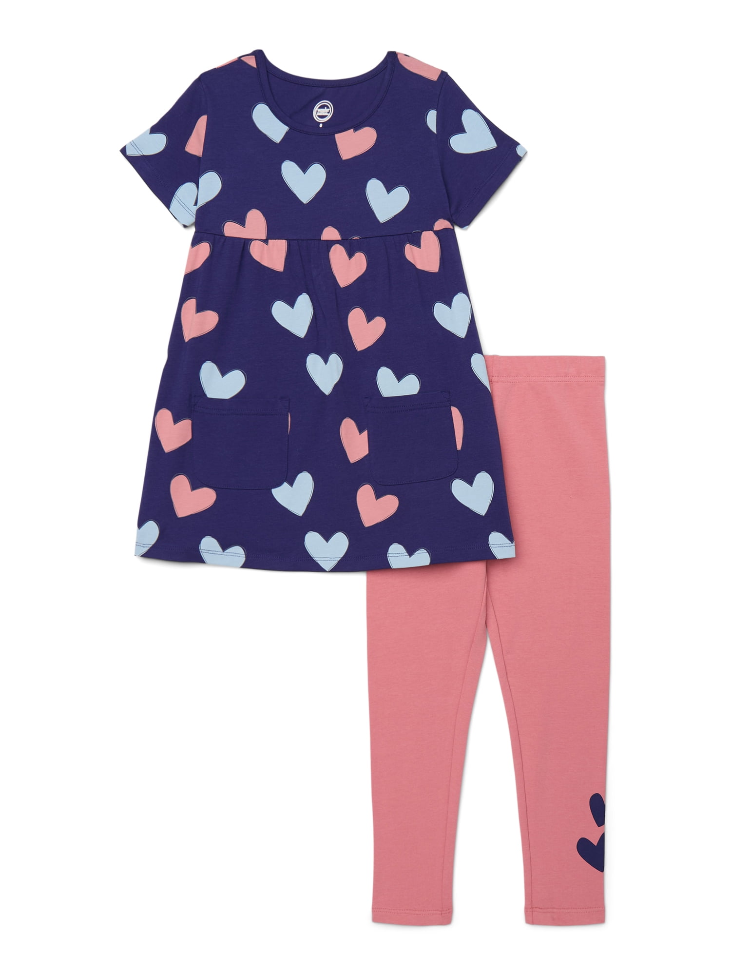 Wonder Nation Little Girls 2-Piece T-Shirt Dress and Leggings Outfit Set, Sizes 4-10 - Walmart.com
