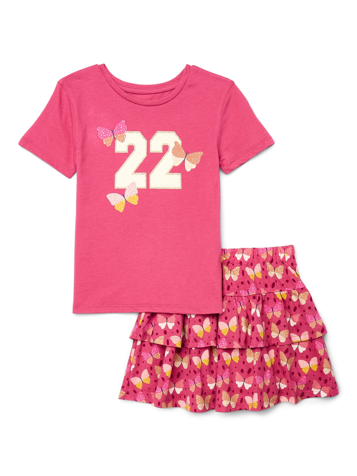 Wonder Nation Little Girls 2-Piece Short Sleeve Graphic Tee and Skirt Set, Sizes 4-10 - Walmart.com