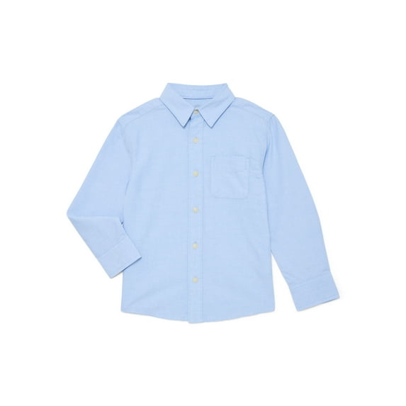 Wonder Nation Boys Cotton Button Up Shirt with Long Sleeves, Sizes 4-18 ...