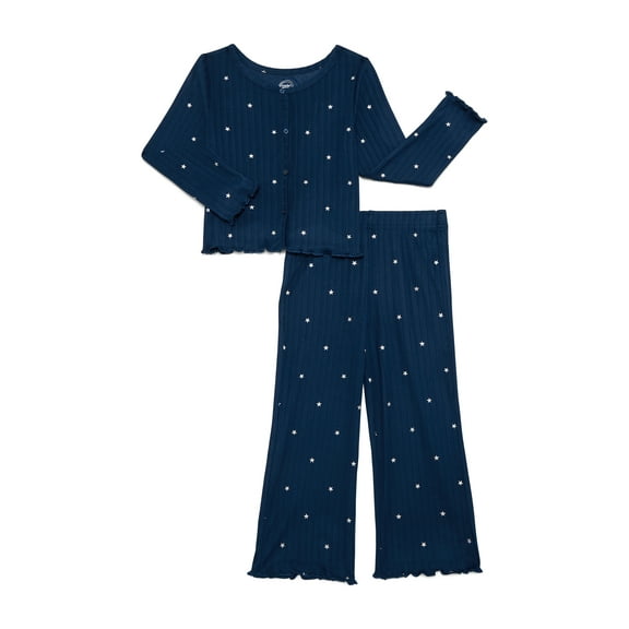 Wonder Nation Girls Short Sleeve Top and Woven Sleep Pant Pajama Set, 2 ...