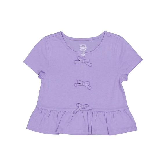 Wonder Nation Girls Short Sleeve Bow Front Top, Sizes 4-18 & Plus ...