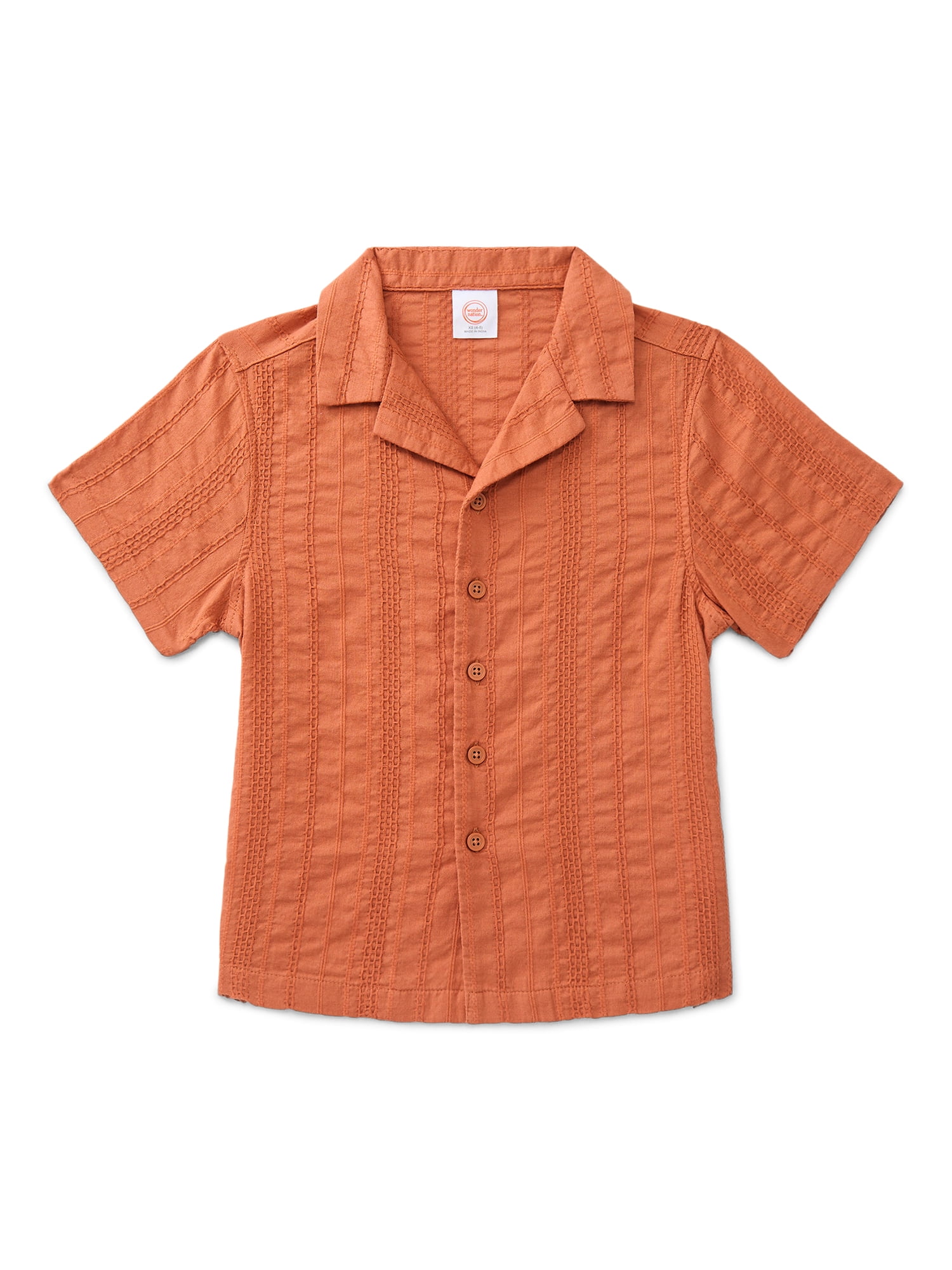 Wonder Nation Boys Cotton Button Up Top with Short Sleeves, Sizes XS ...