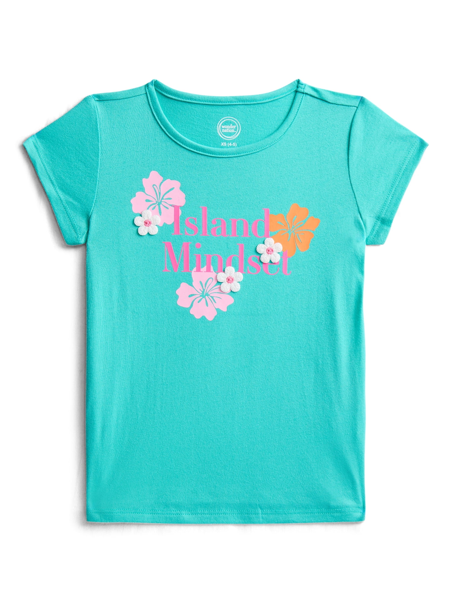 Wonder Nation Girls Embellished Graphic Tee with Short Sleeves, Sizes 4 ...