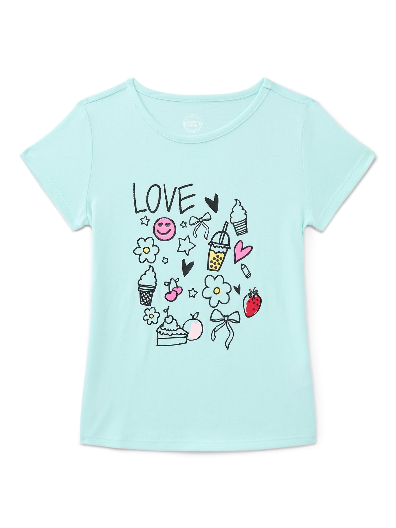 Wonder Nation Girls Embellished Graphic Tee with Short Sleeves, Sizes 4 ...
