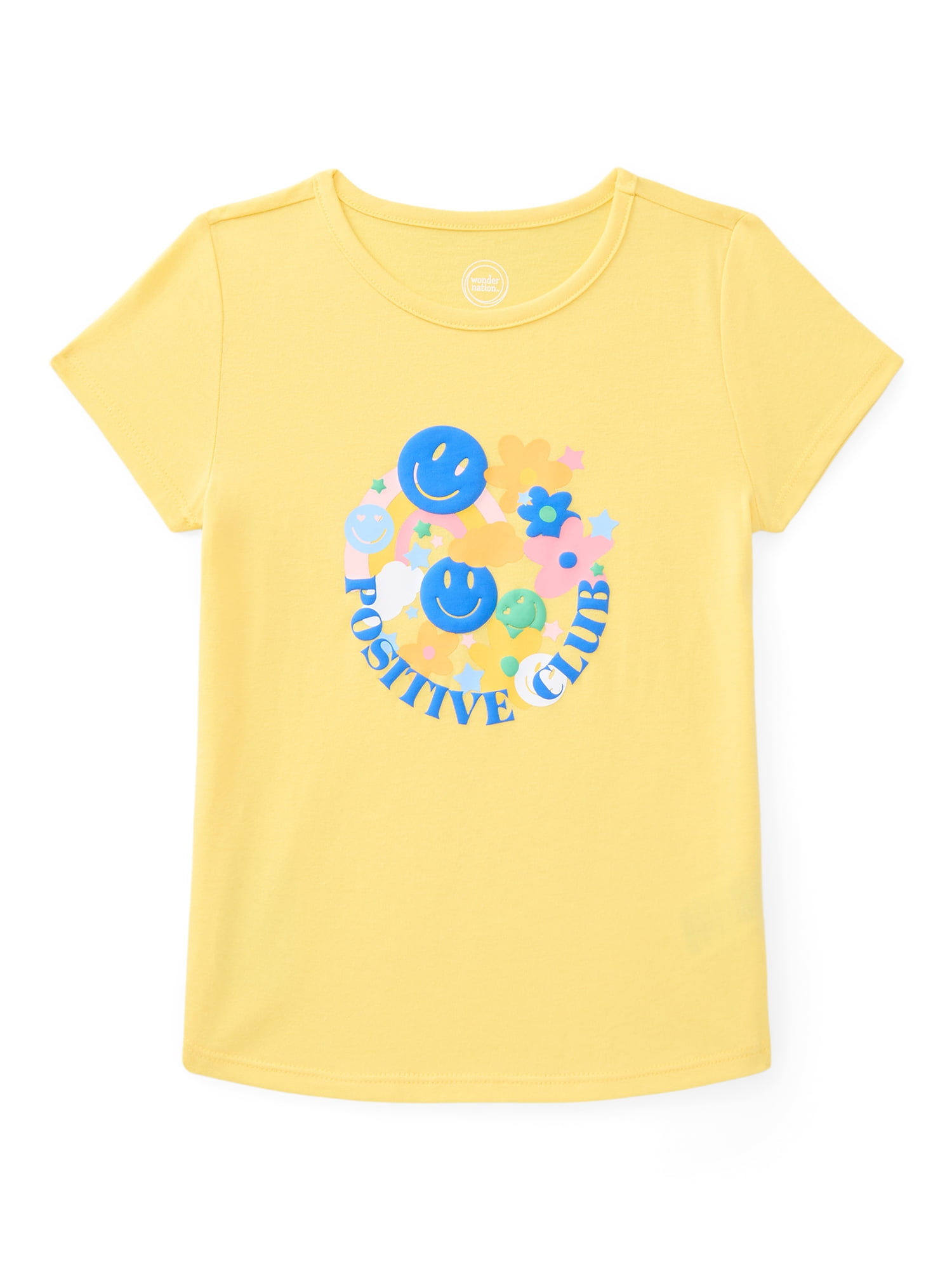 Wonder Nation Girls Embellished Graphic Tee with Short Sleeves, Sizes 4 ...