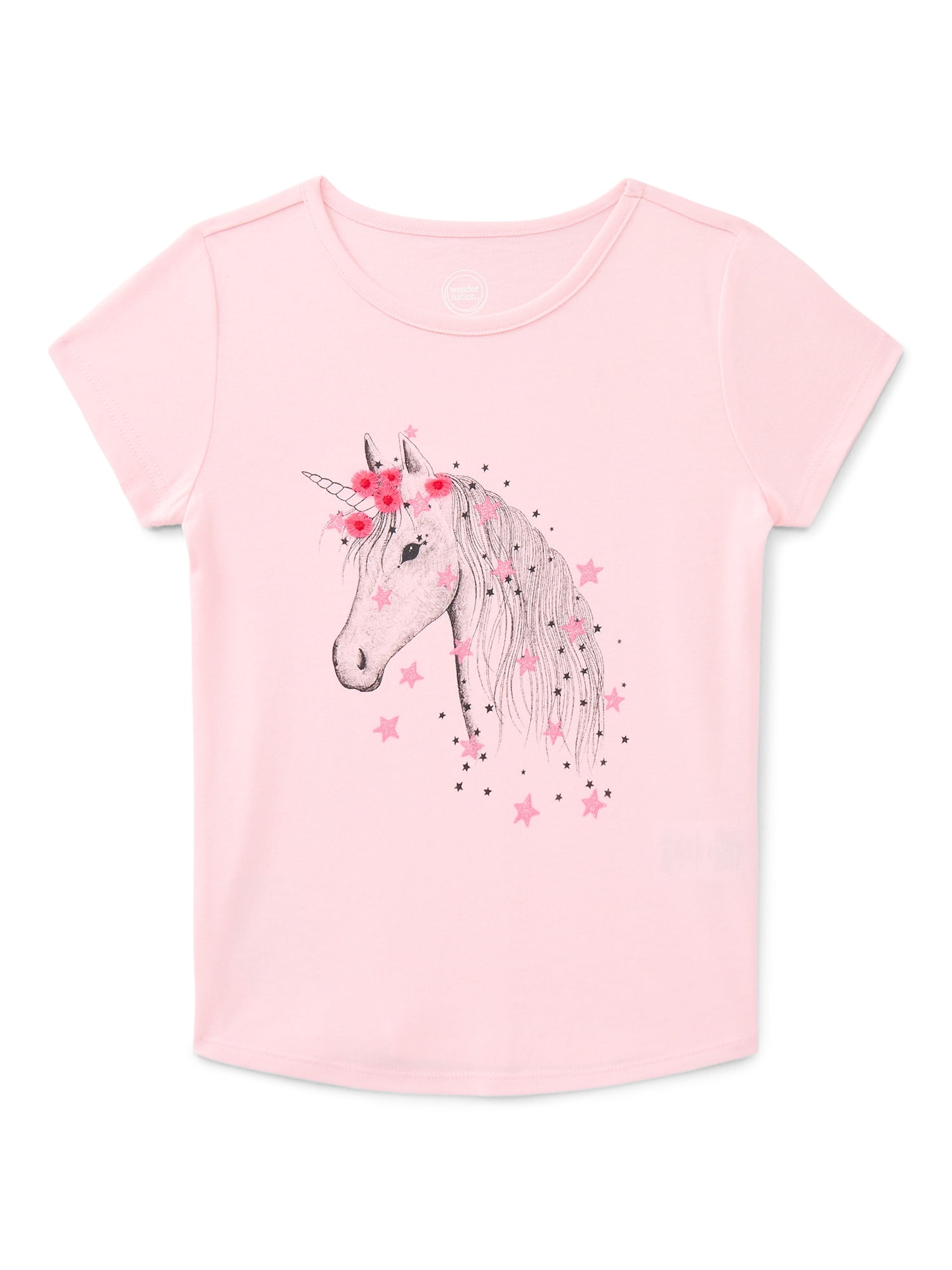 Wonder Nation Girls Embellished Graphic Tee with Short Sleeves, Sizes 4 ...