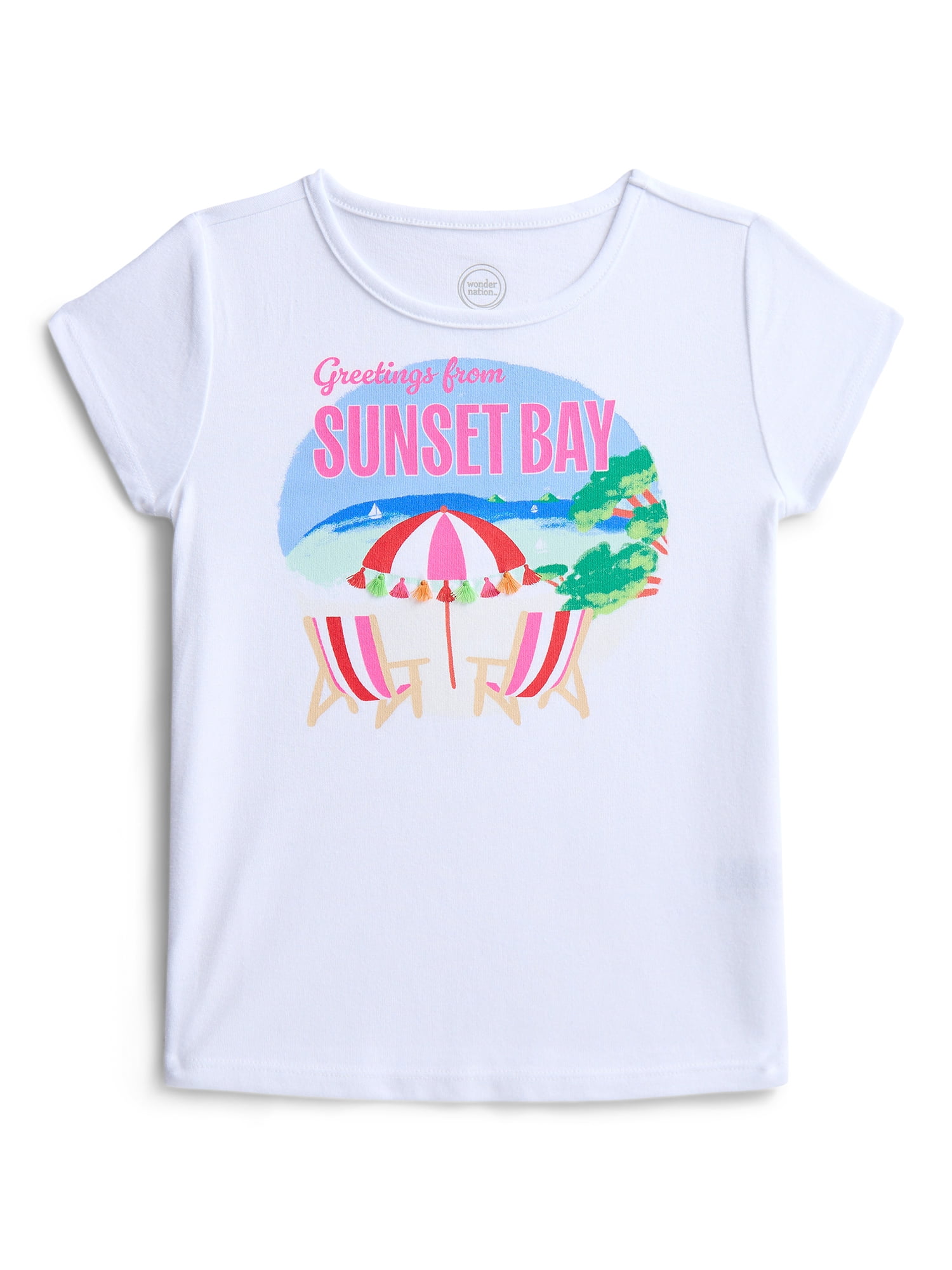 Wonder Nation Girls Embellished Graphic Tee with Short Sleeves, Sizes 4 ...