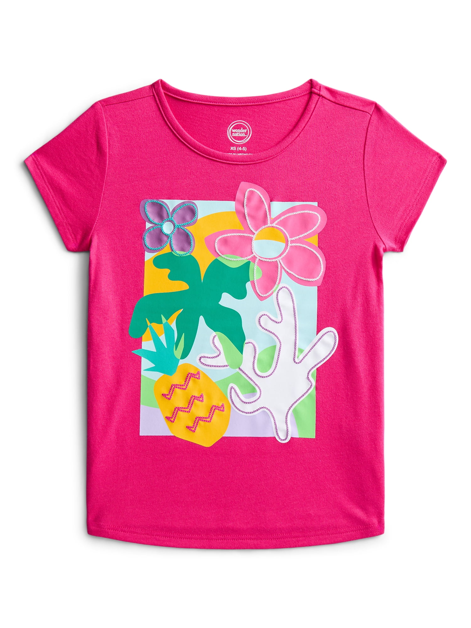 Wonder Nation Girls Embellished Graphic Tee with Short Sleeves, Sizes 4 ...