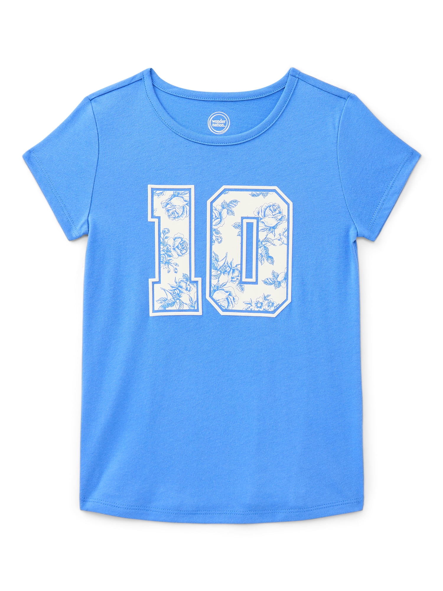 Wonder Nation Girls Embellished Graphic Tee with Short Sleeves, Sizes 4 ...